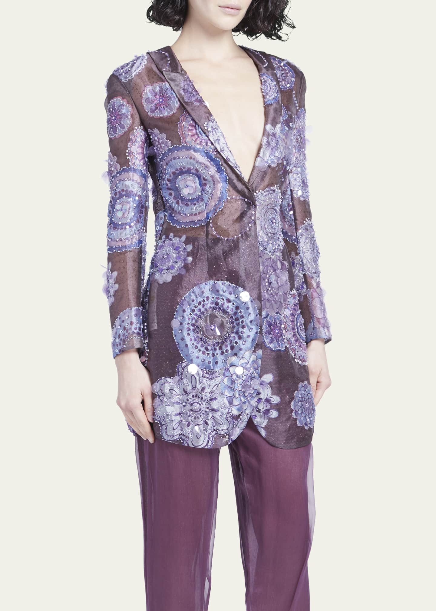 Giorgio Armani Sheer Printed Blazer Jacket with Beaded Details ...