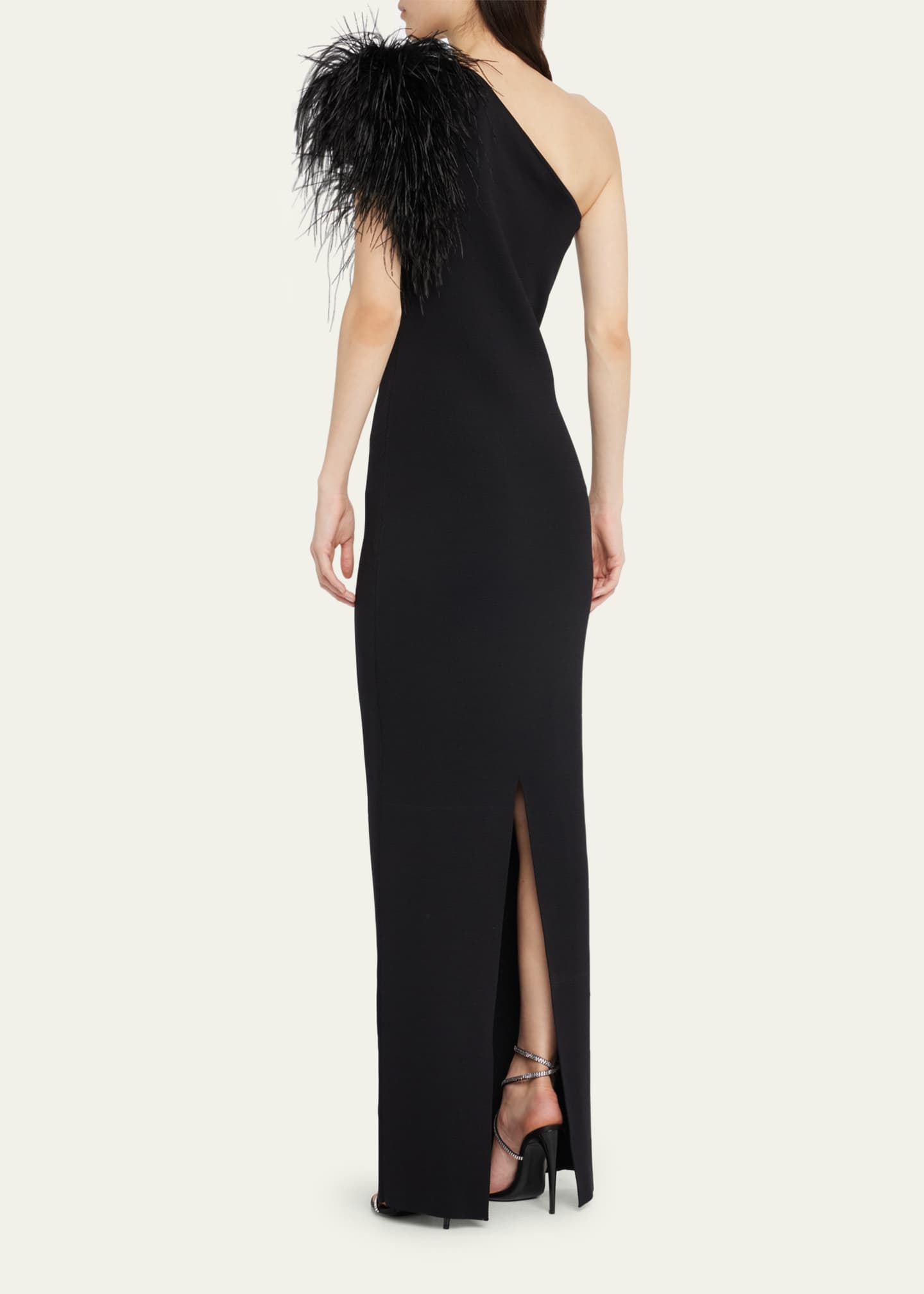 Rachel Gilbert Elcie One-Shoulder Column Gown with Feathers - Bergdorf ...