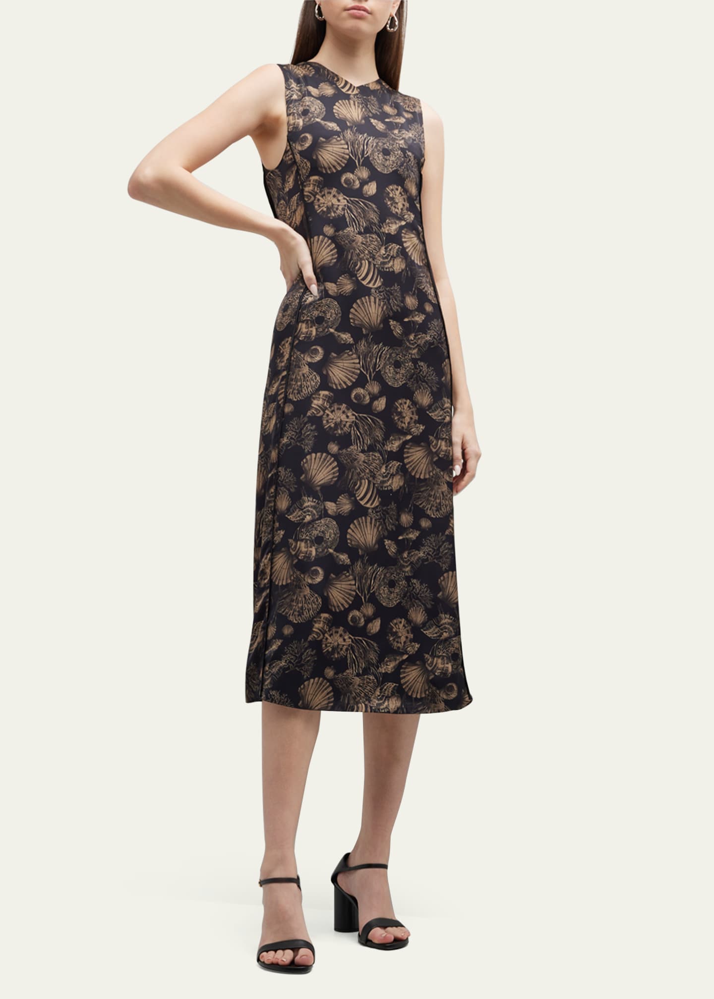 Co Sea Shell-Print V-Neck Sleeveless Midi Dress - Bergdorf Goodman