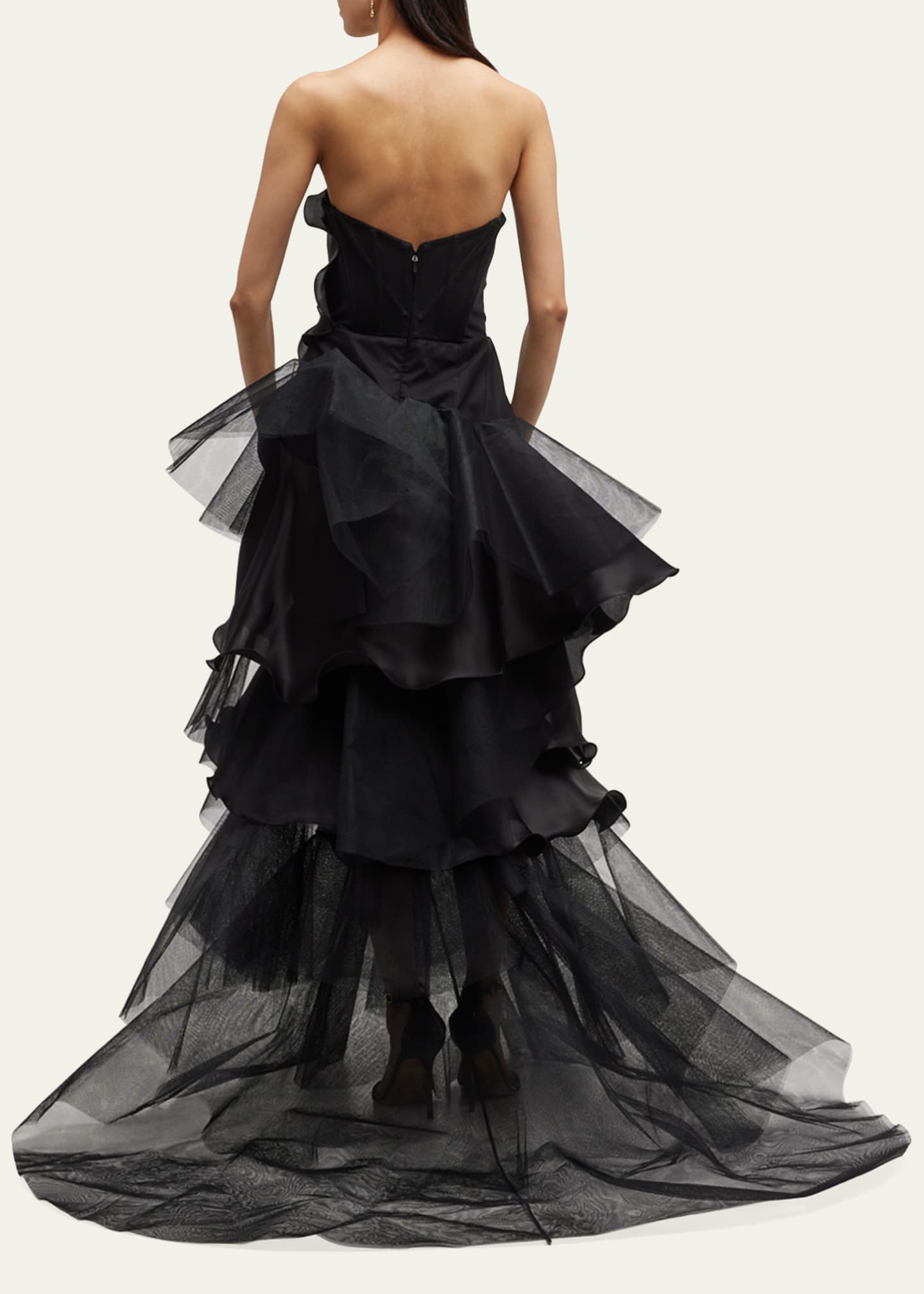 Marchesa Tiered Column Gown with Satin-Faced Rose Detail - Bergdorf Goodman