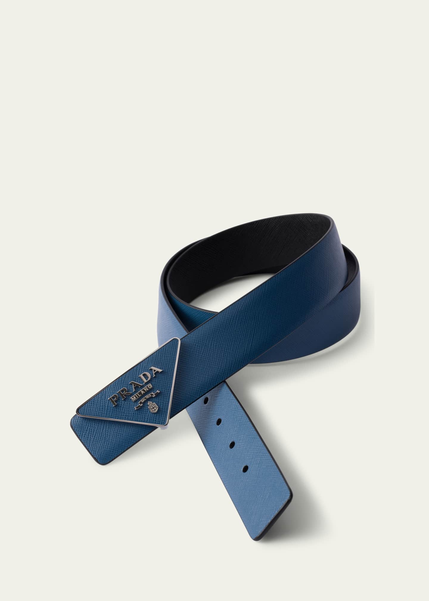 Prada Men's Saffiano Leather Triangle Belt Buckle - Bergdorf Goodman