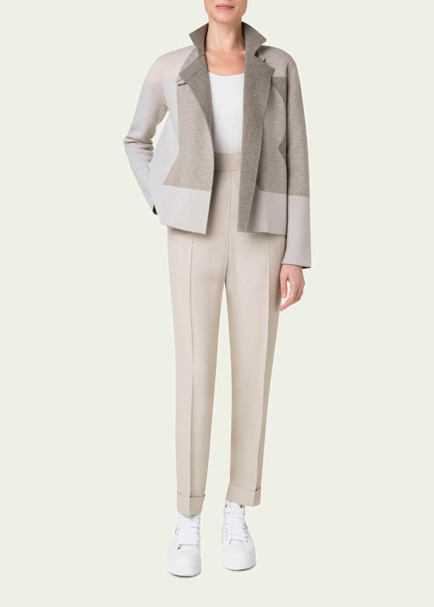Akris Cashmere Knit Jacket with Neutral Block Intarsia Detail ...