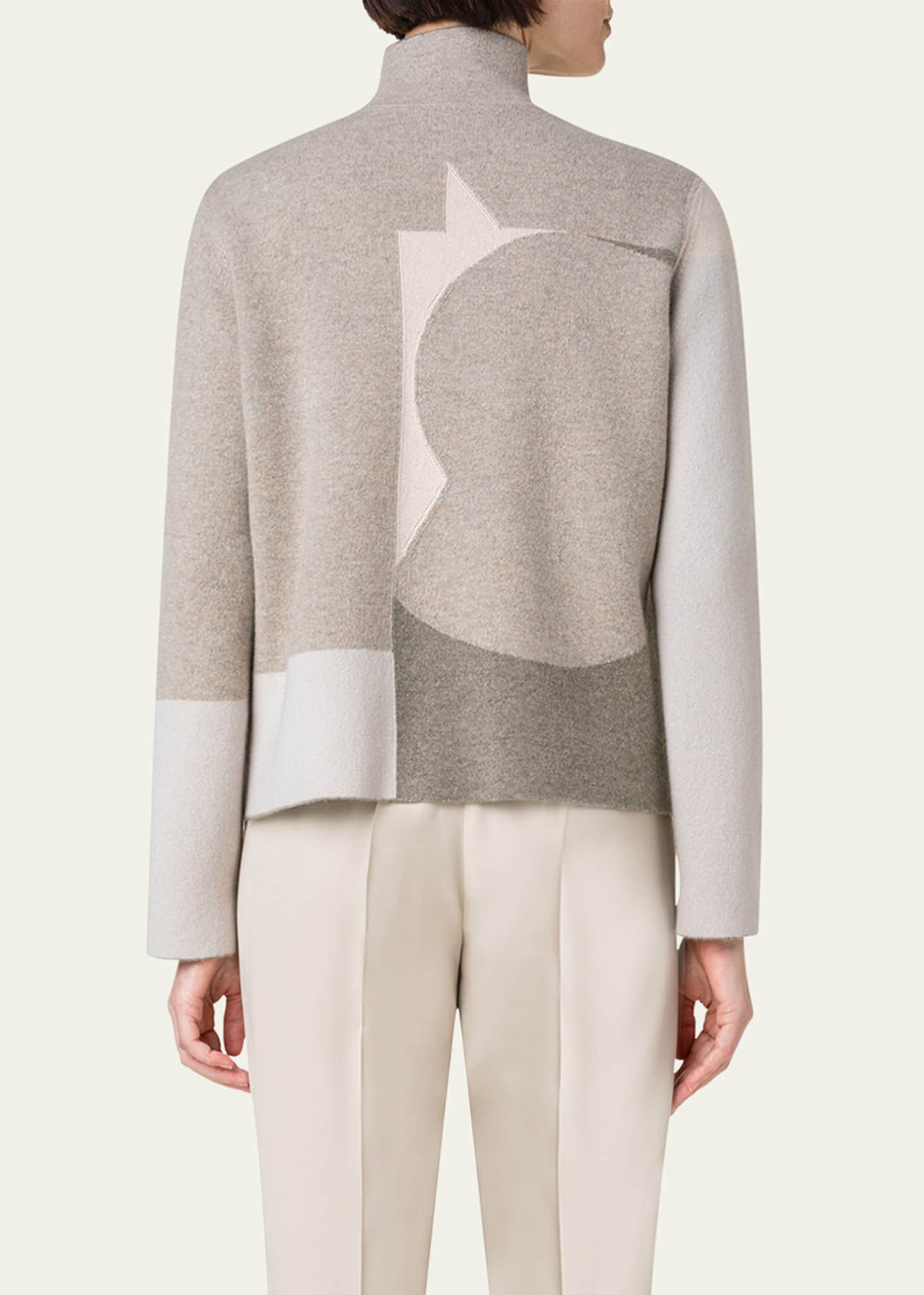 Akris Cashmere Knit Jacket with Neutral Block Intarsia Detail ...