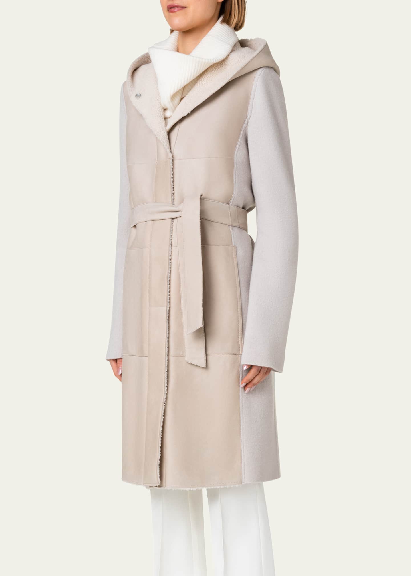 Akris Cashmere Knit Trench Coat with Shearling Front - Bergdorf Goodman