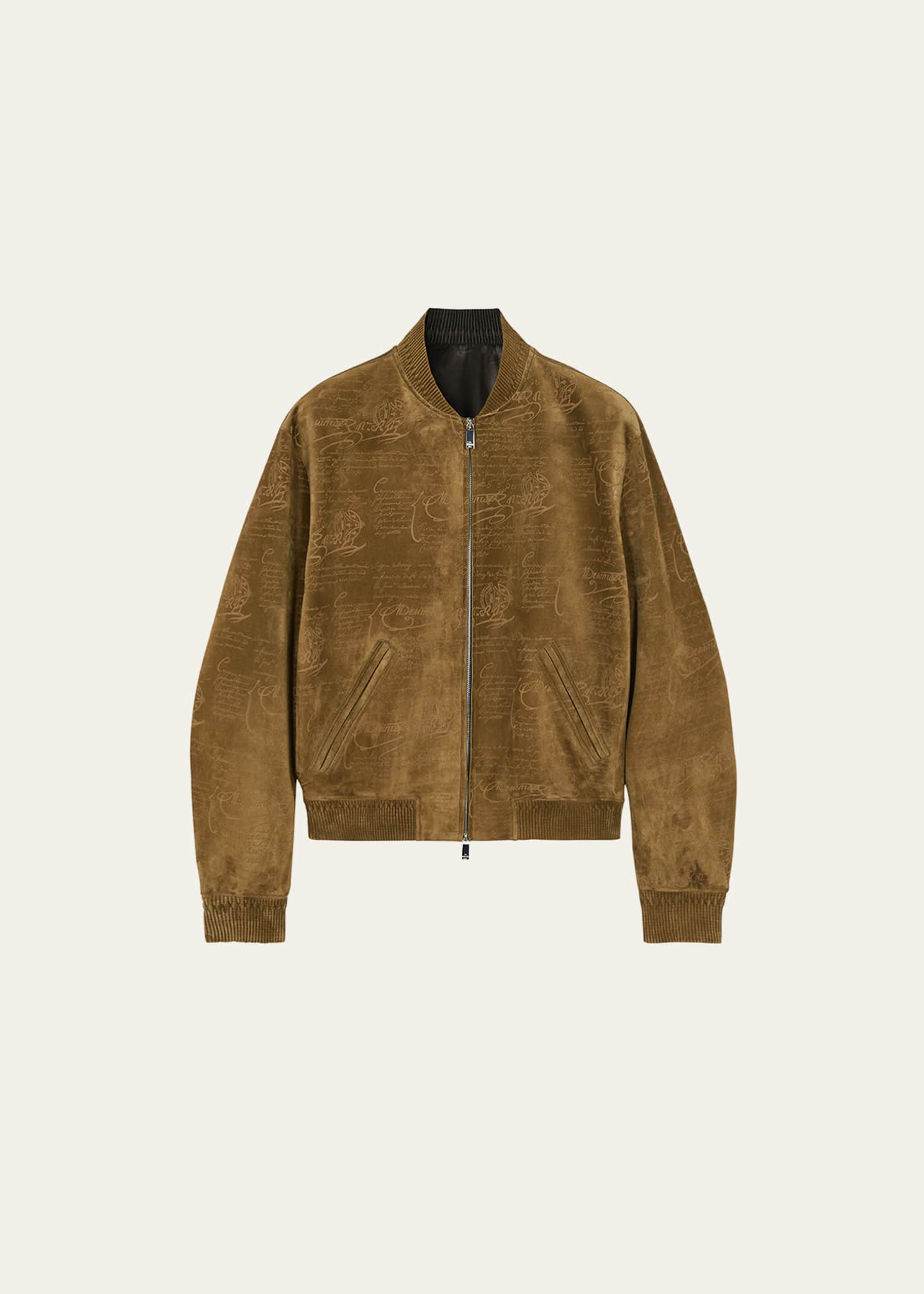 Berluti Men's Suede Scritto Bomber Jacket - Bergdorf Goodman