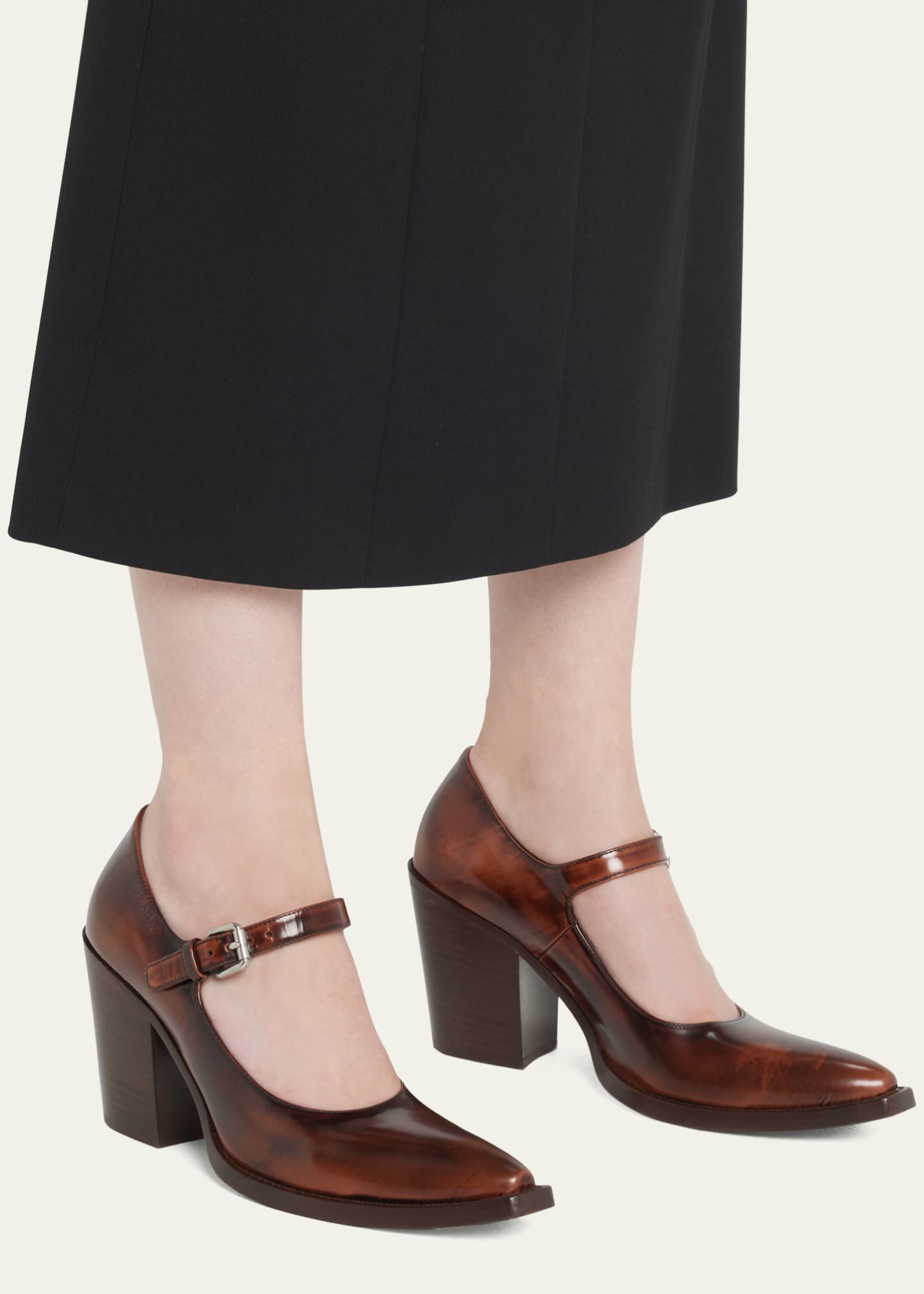 Prada Leather Mary Jane Block Heel Pumps - Bergdorf Goodman