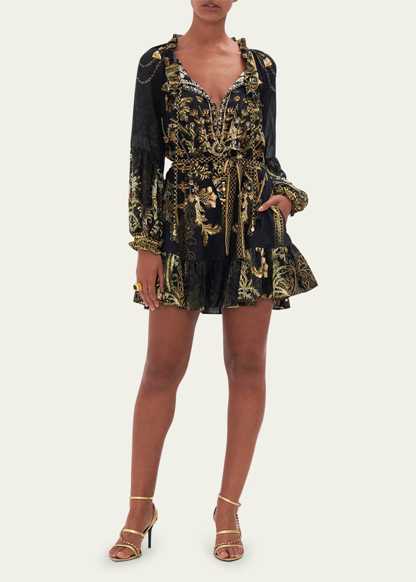 Camilla Silk Ruffle Trapeze Mini Dress - Bergdorf Goodman