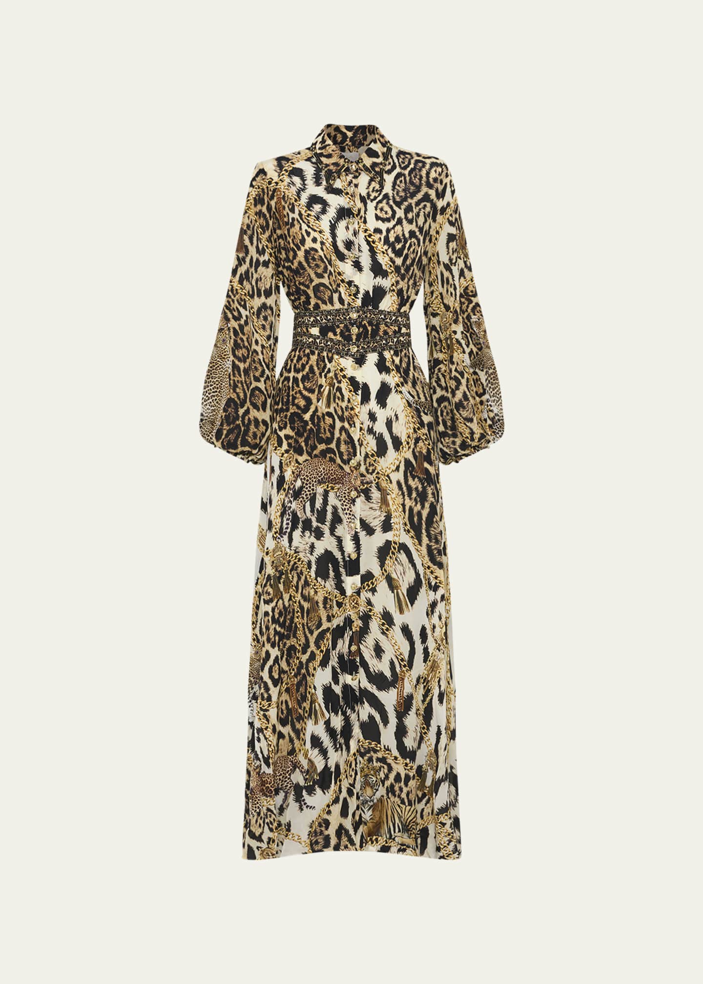 Camilla Animal-Print Silk Maxi Dress with Collar - Bergdorf Goodman