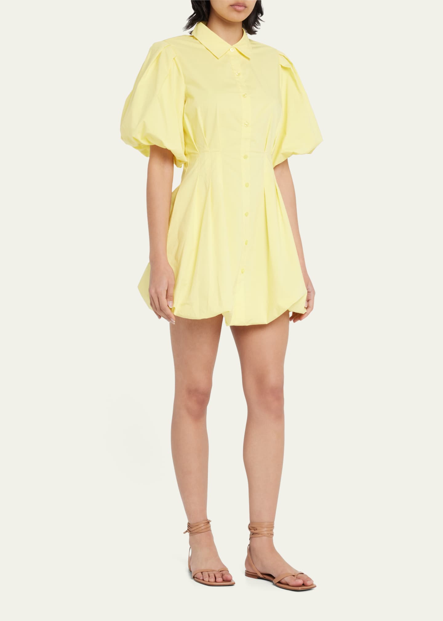 SIMKHAI Cleo Balloon-Sleeve Pintuck Poplin Mini Dress - Bergdorf Goodman
