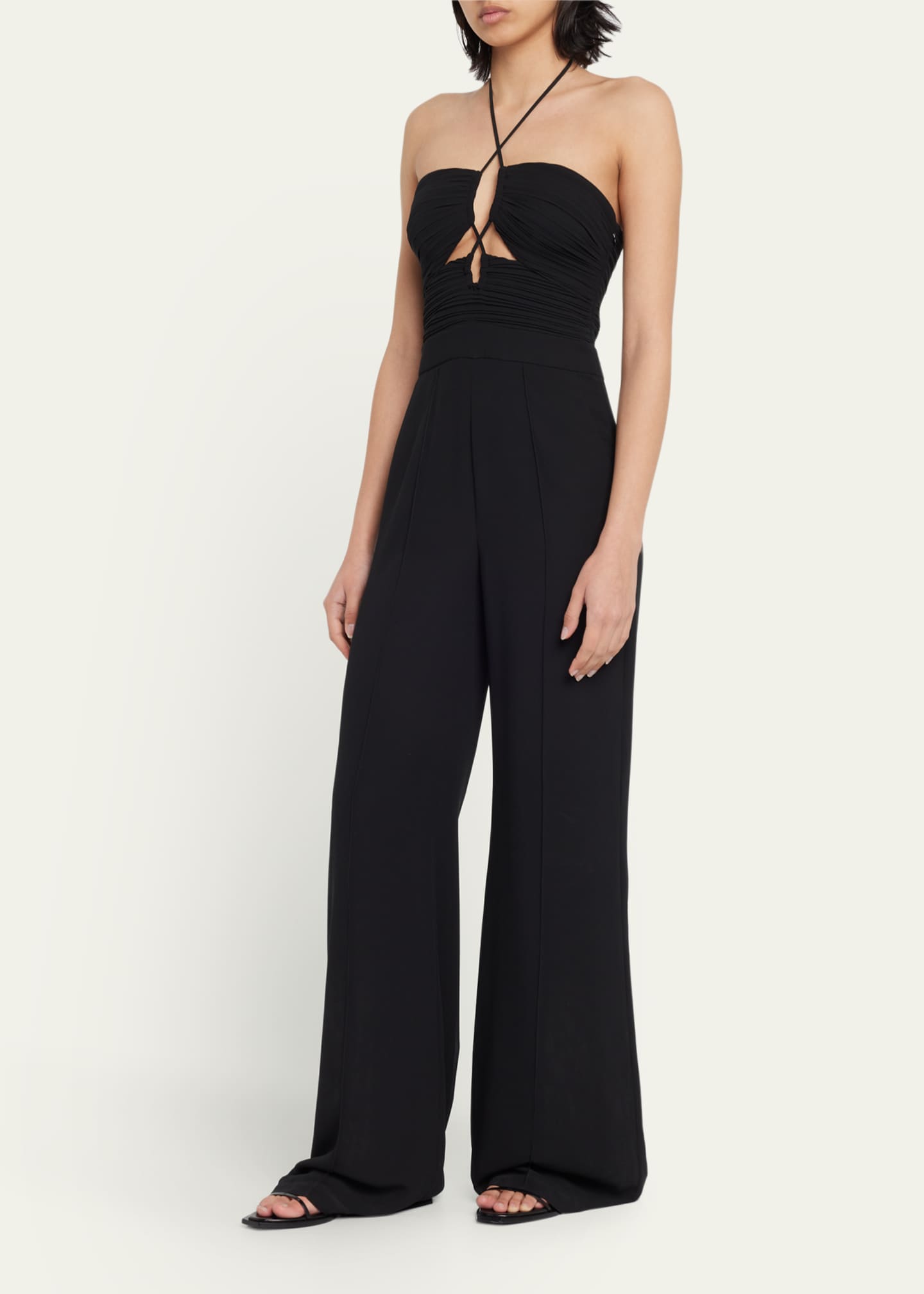 SIMKHAI Gala Plissé Cutout Wide-Leg Halter Jumpsuit - Bergdorf Goodman