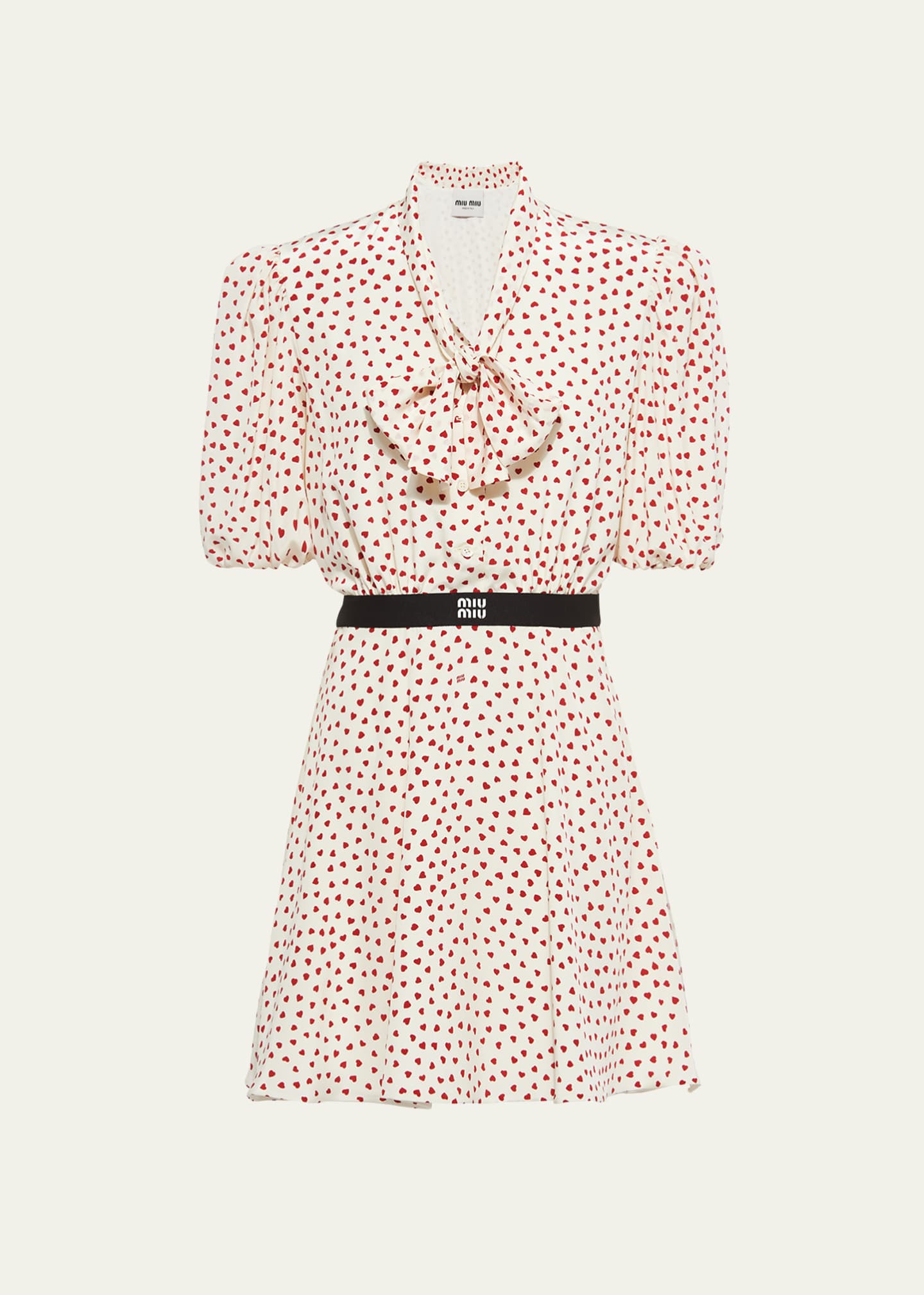 Miu Miu Heart-Print Silk Scarf-Neck Mini Dress - Bergdorf Goodman