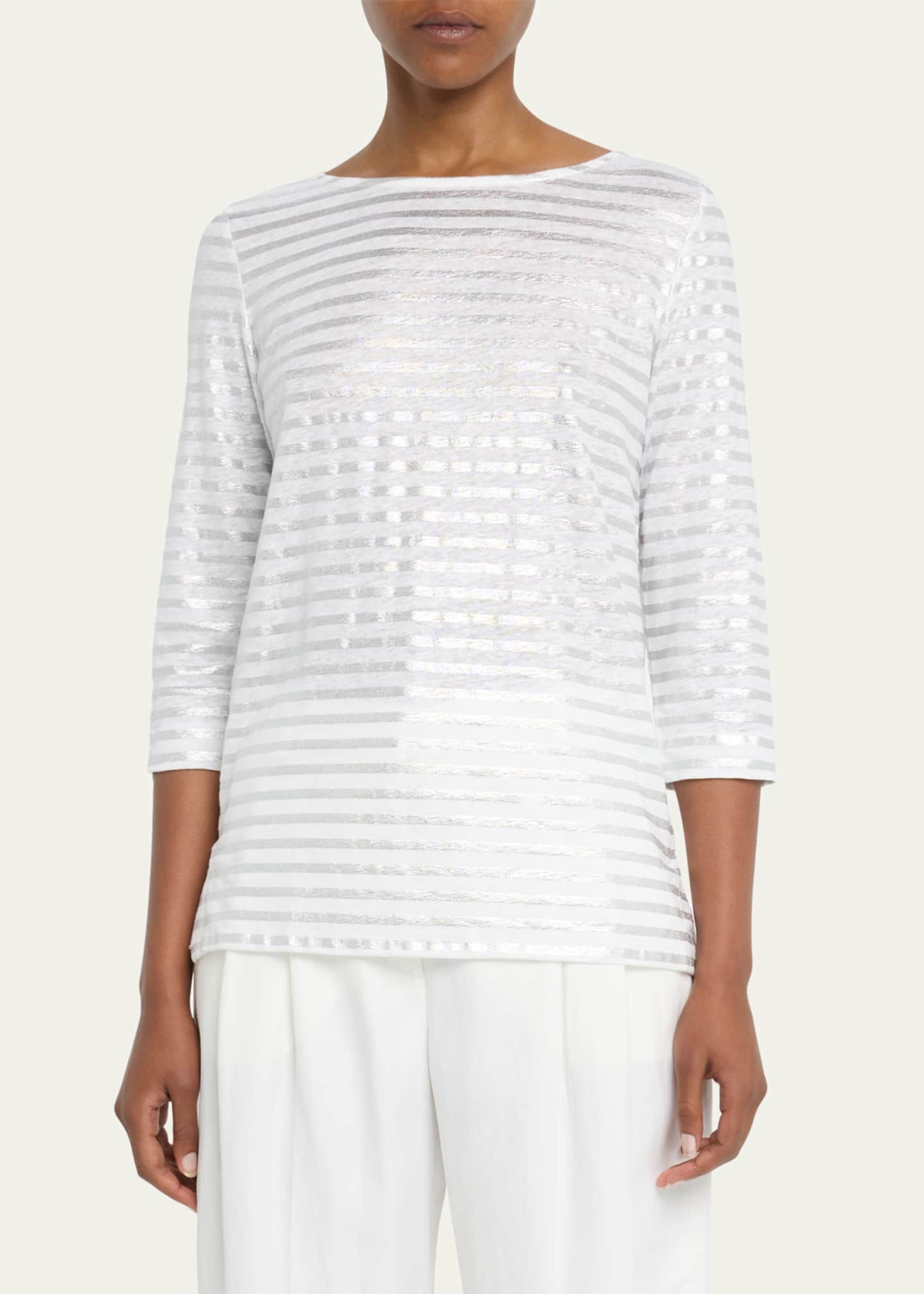 Majestic Filatures Stretch Linen Metallic Striped Top - Bergdorf Goodman