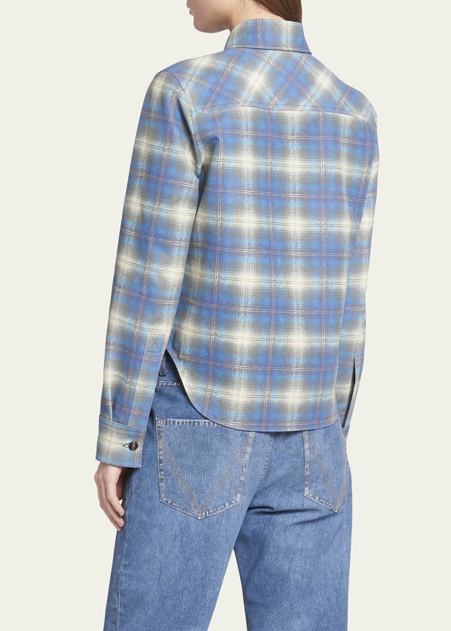 Bottega Veneta Flannel Check Printed Button-Front Leather Shirt ...