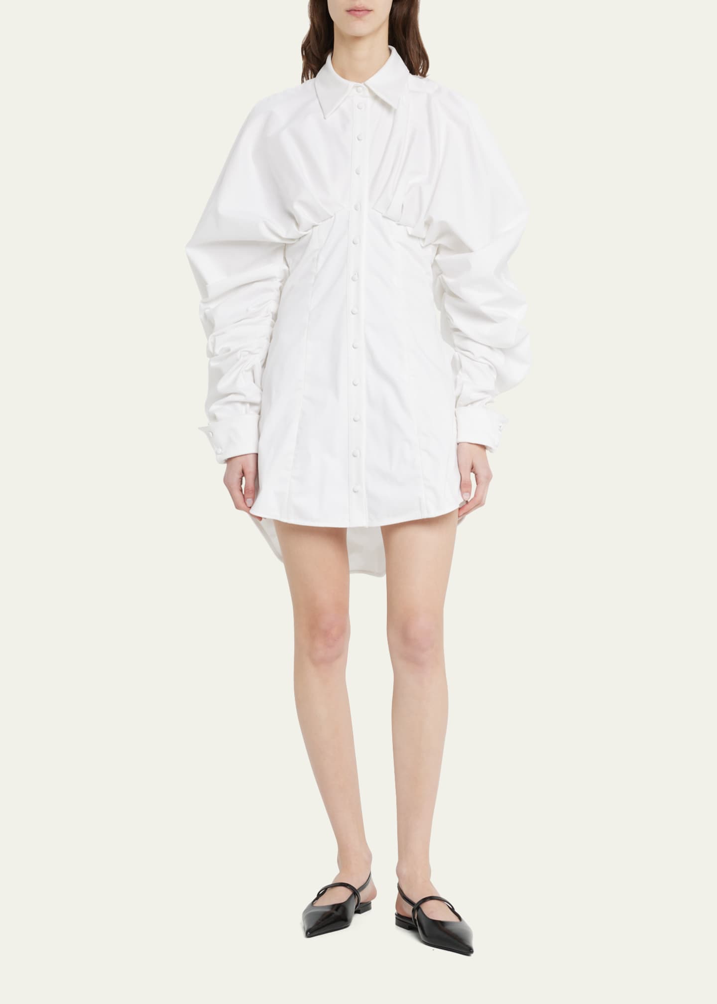 Aliette Button-Up Ruched Mini Shirtdress - Bergdorf Goodman