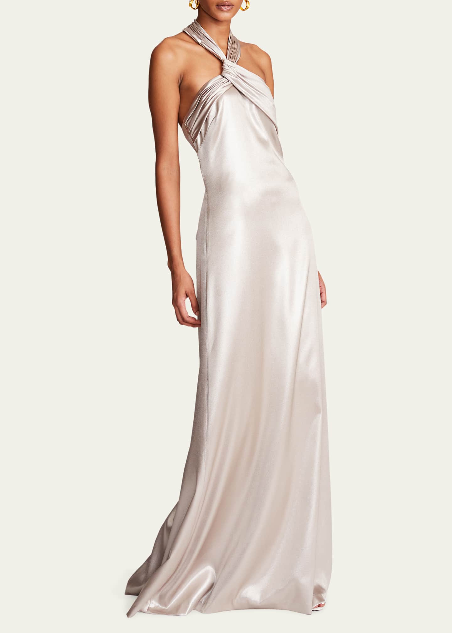 Halston Raelynn Metallic A-Line Halter Gown - Bergdorf Goodman