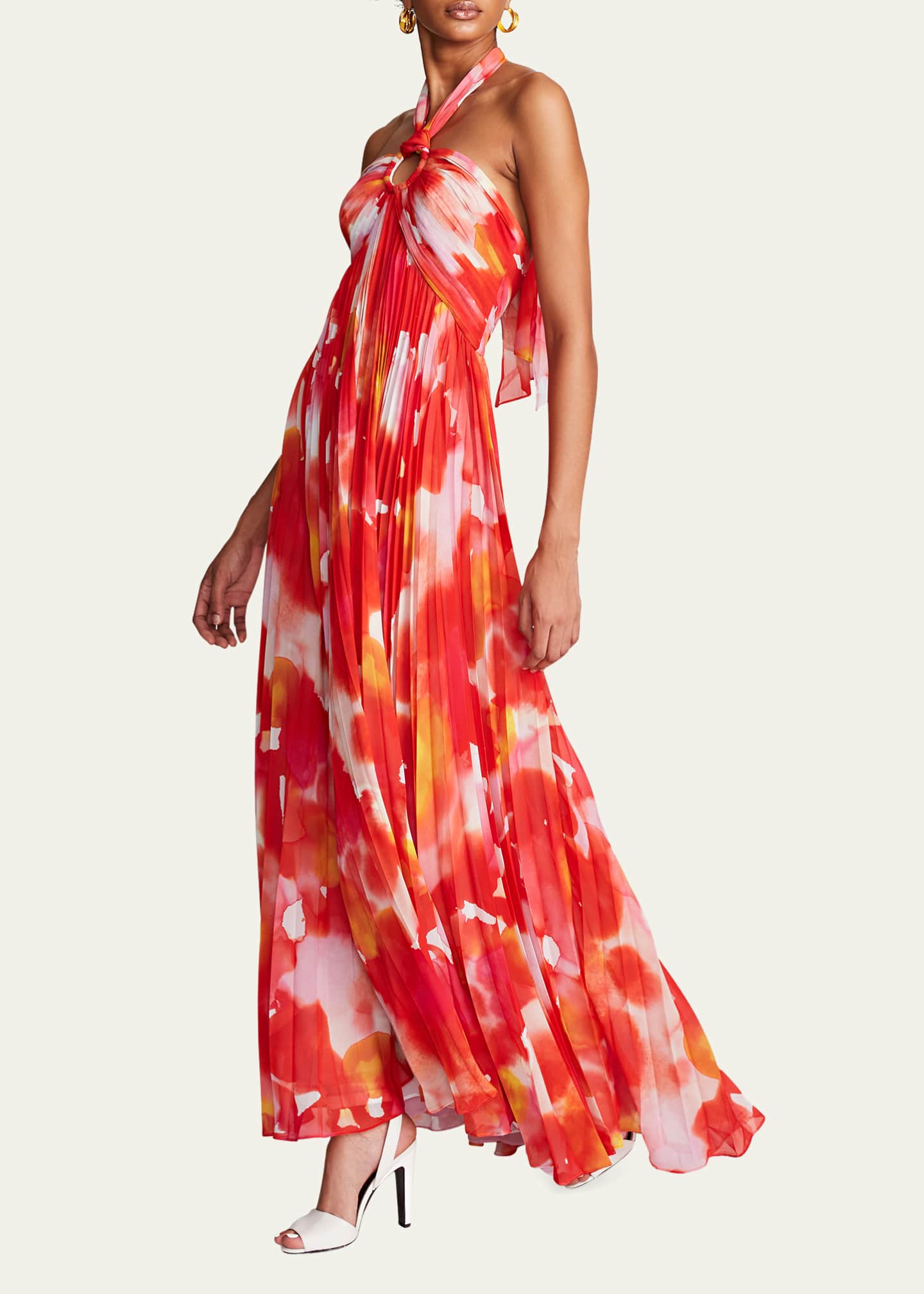 Halston Jill Pleated Cutout Chiffon Halter Gown - Bergdorf Goodman