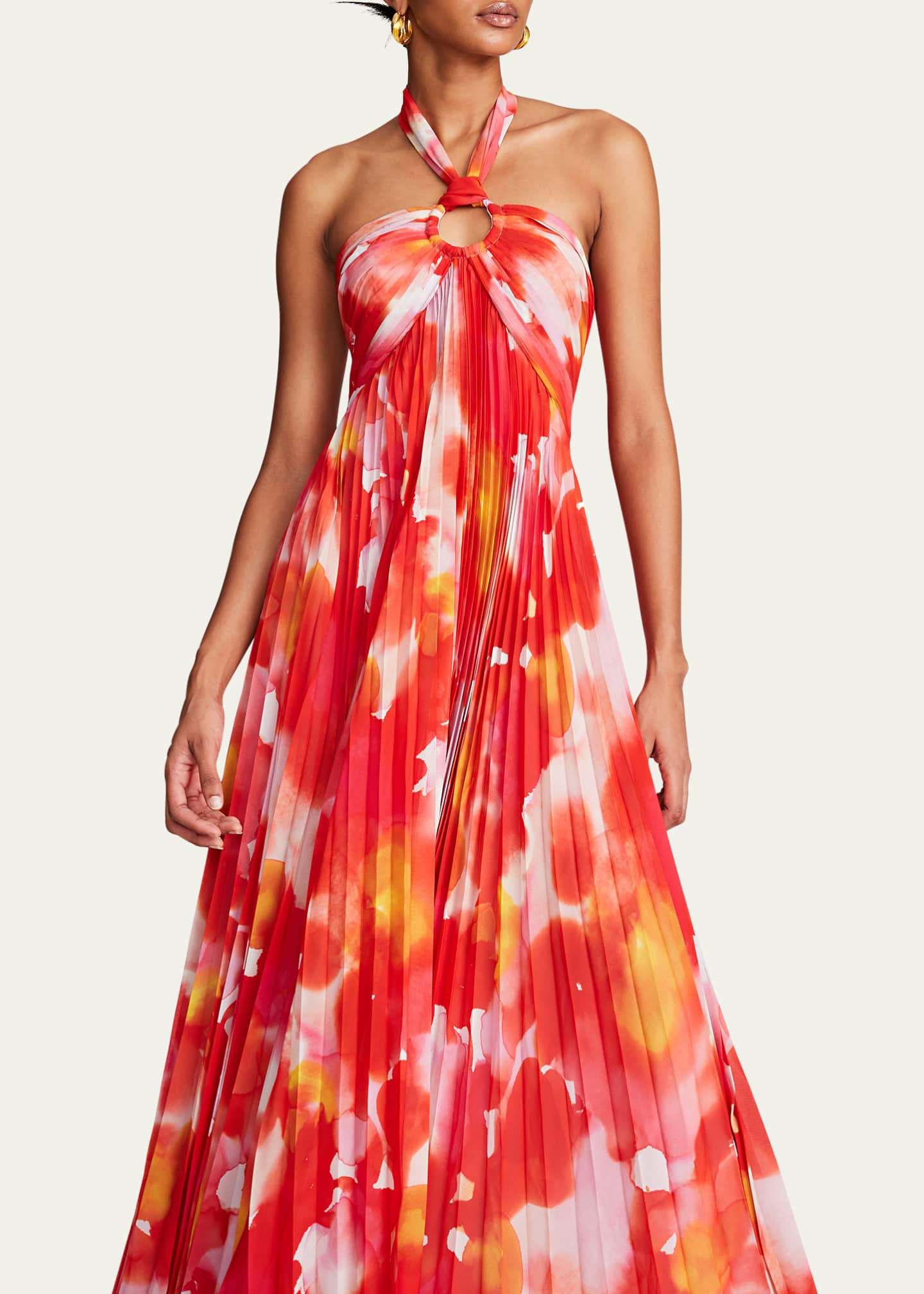 Halston Jill Pleated Cutout Chiffon Halter Gown - Bergdorf Goodman
