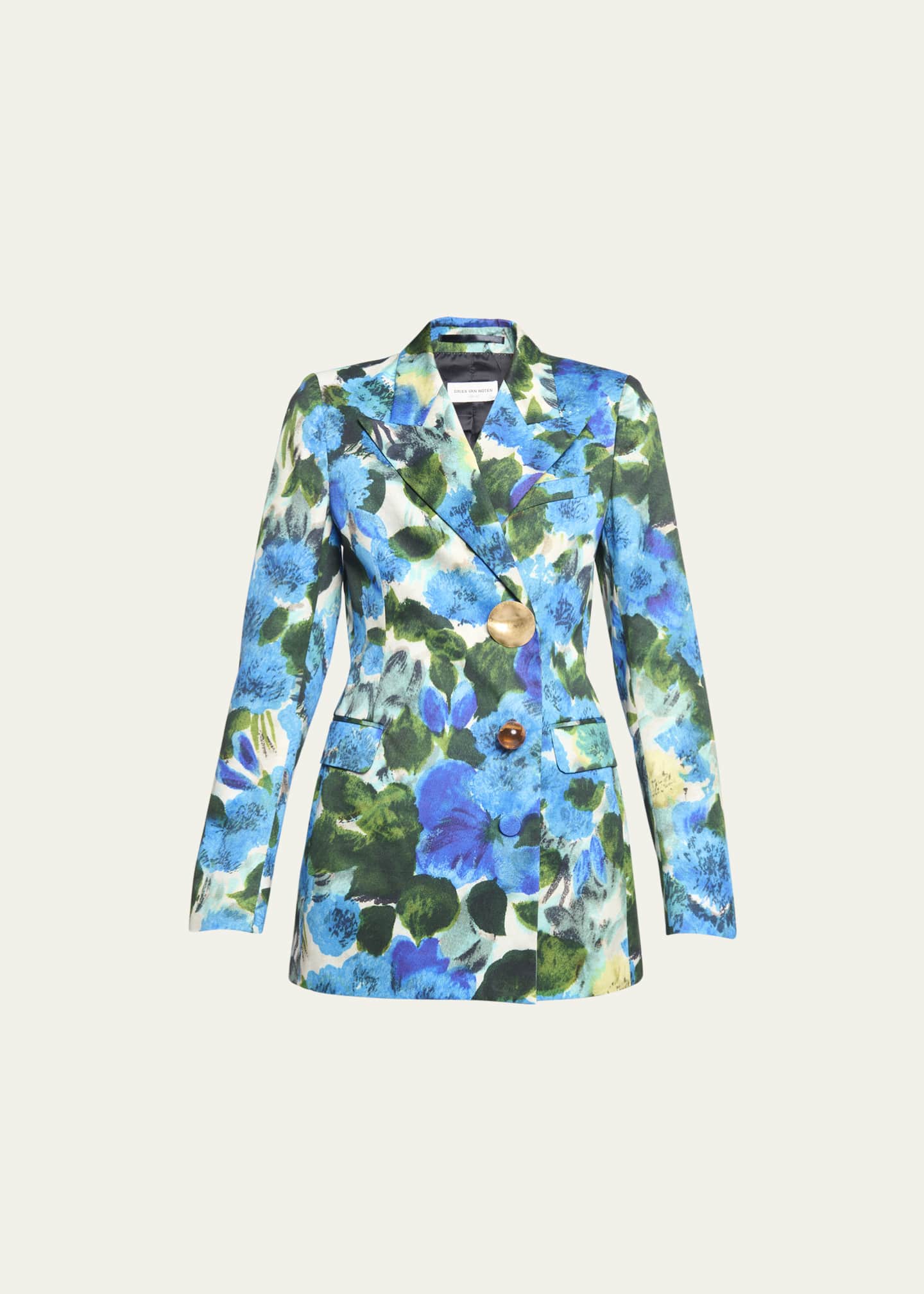 Dries Van Noten Bowy Floral-Print Blazer Jacket with Detailed Buttons ...