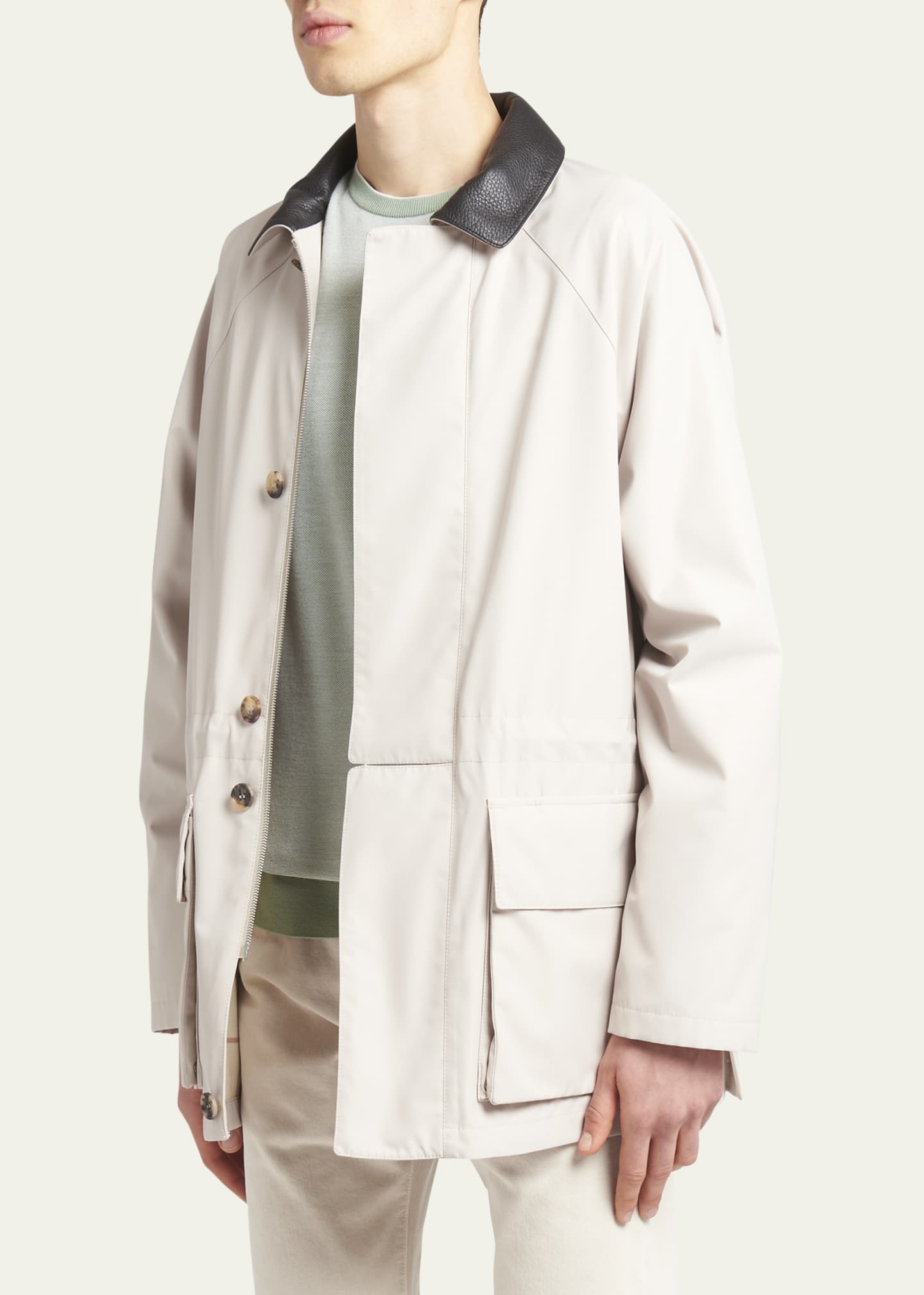 Loro Piana Men's Horsey Leather Collar Storm Jacket - Bergdorf Goodman