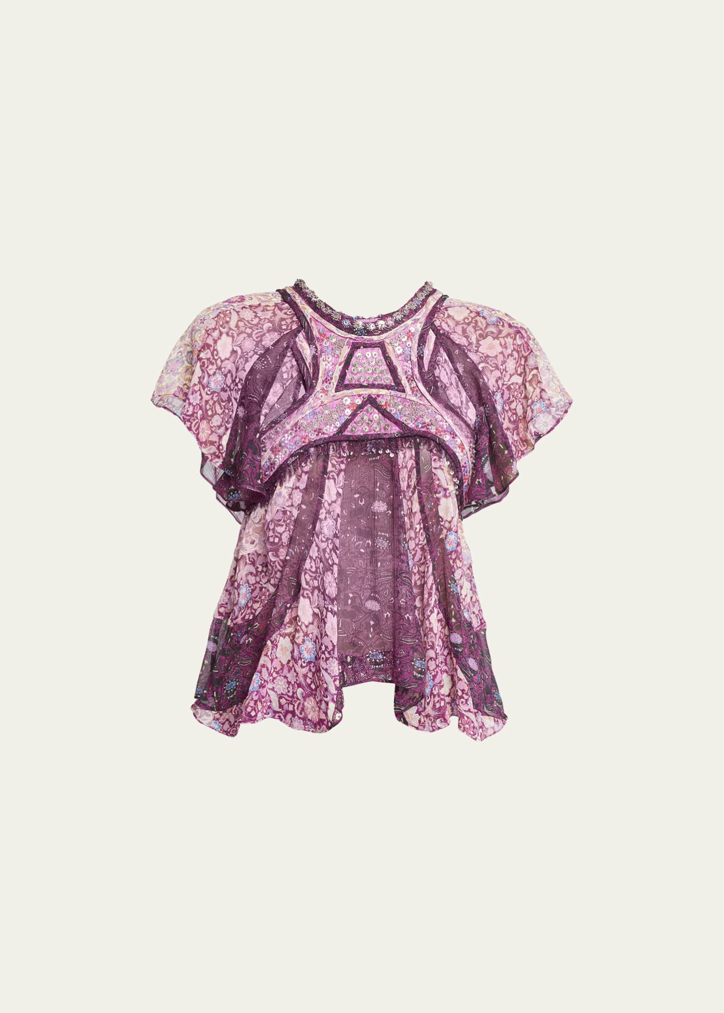 Isabel Marant Orna Printed Short Sleeve Embellished Top - Bergdorf Goodman