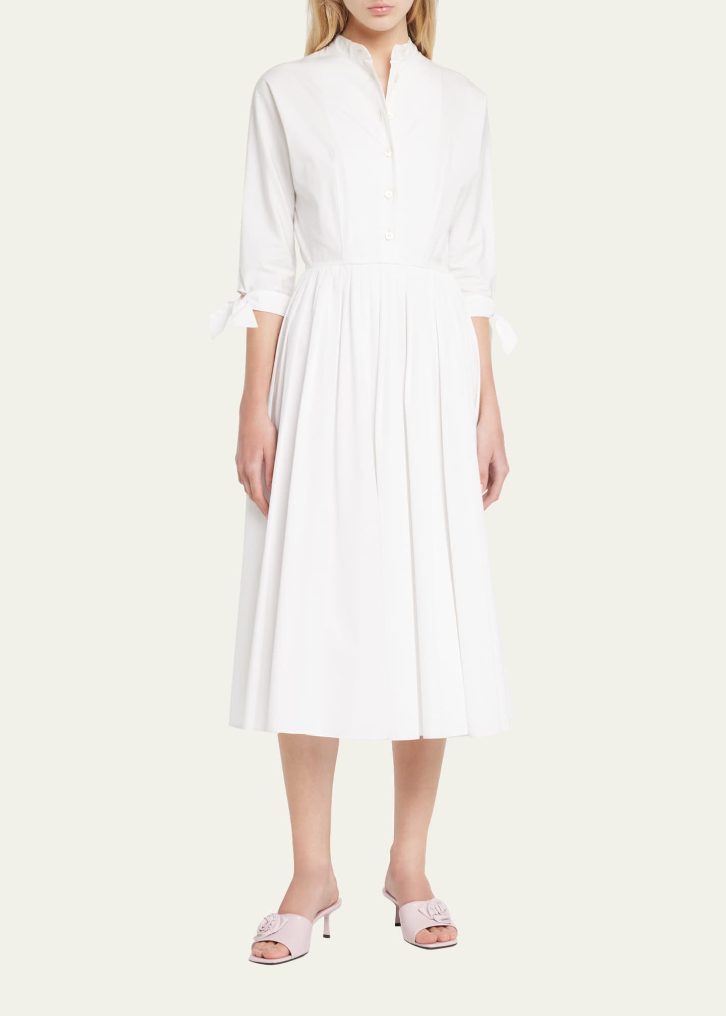 Prada Ciabatte Triangle Logo Rose Kitten-Heel Sandals - Bergdorf Goodman