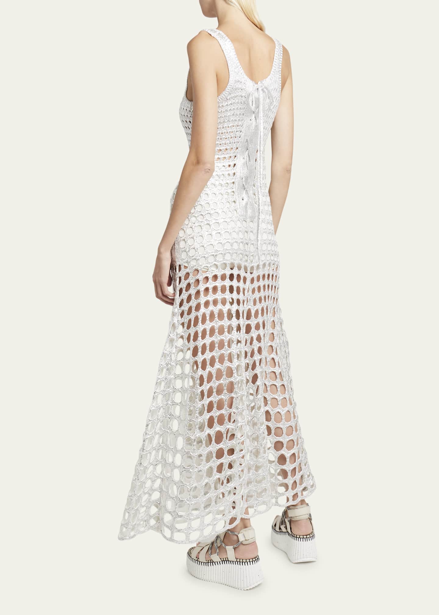 Chloe Silver Macrame Maxi Dress with Lace-Up Back - Bergdorf Goodman