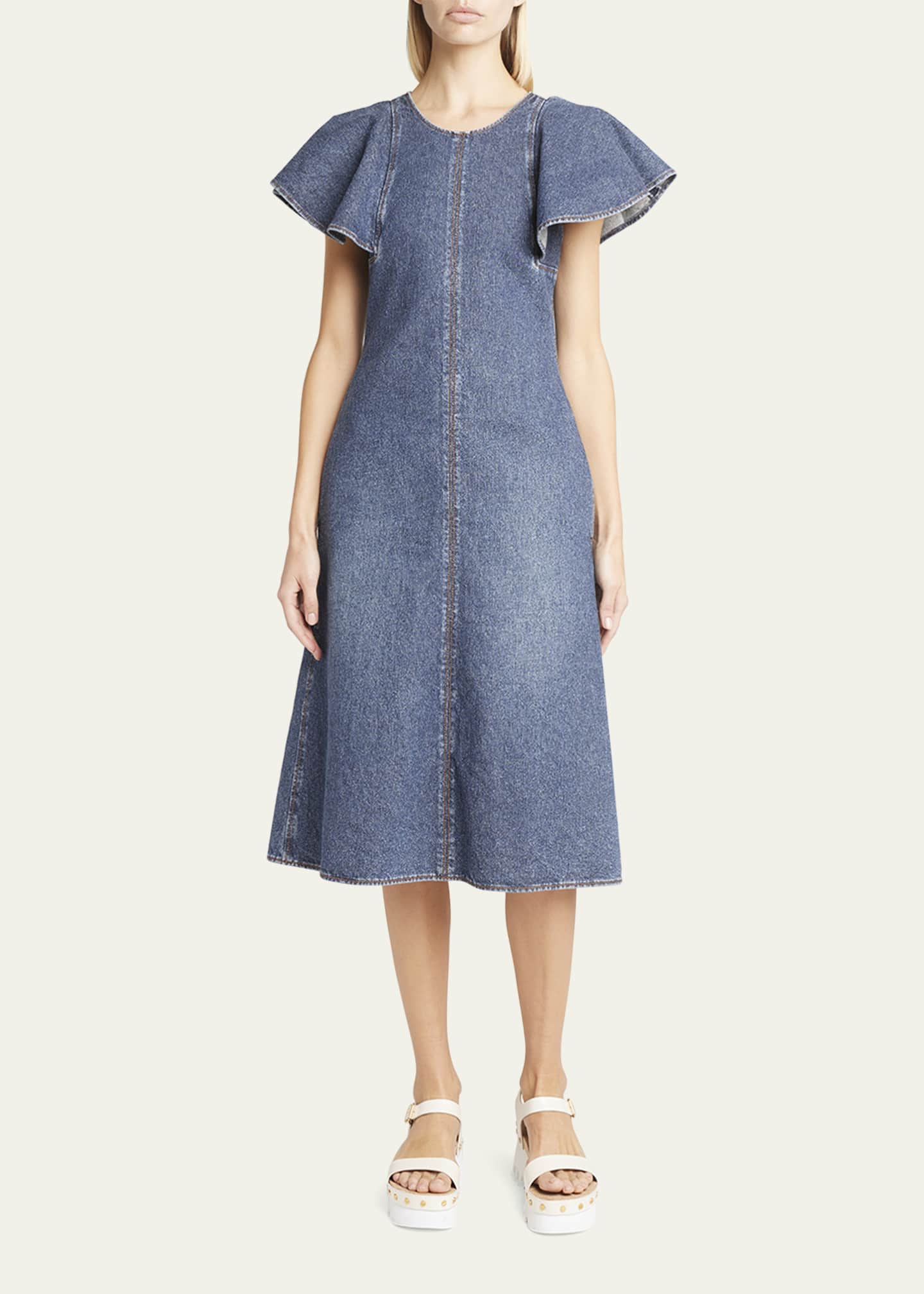 Chloe Denim Flutter Sleeve Dress - Bergdorf Goodman