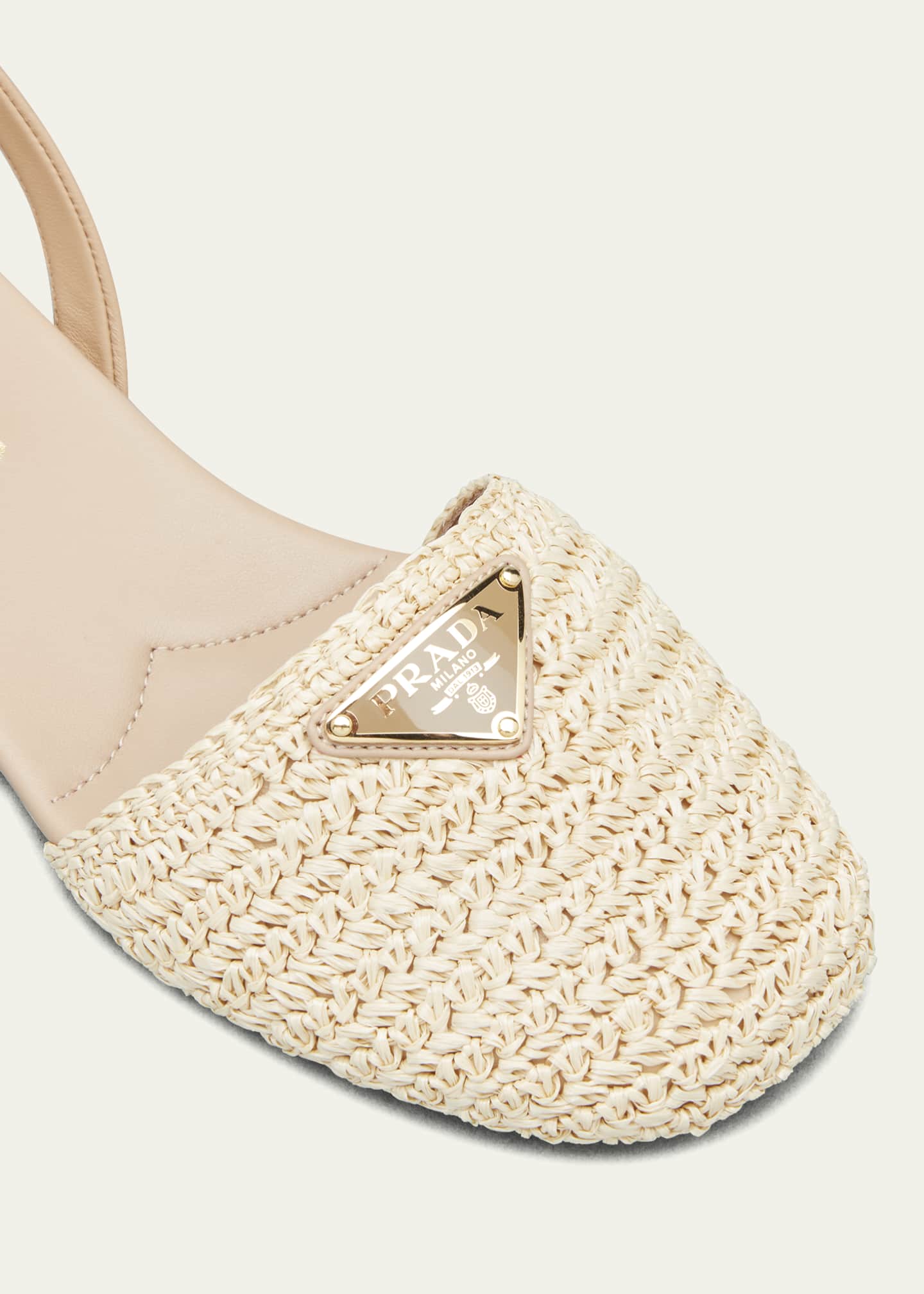 Prada Triangle Logo Raffia Ankle-Wrap Flats - Bergdorf Goodman