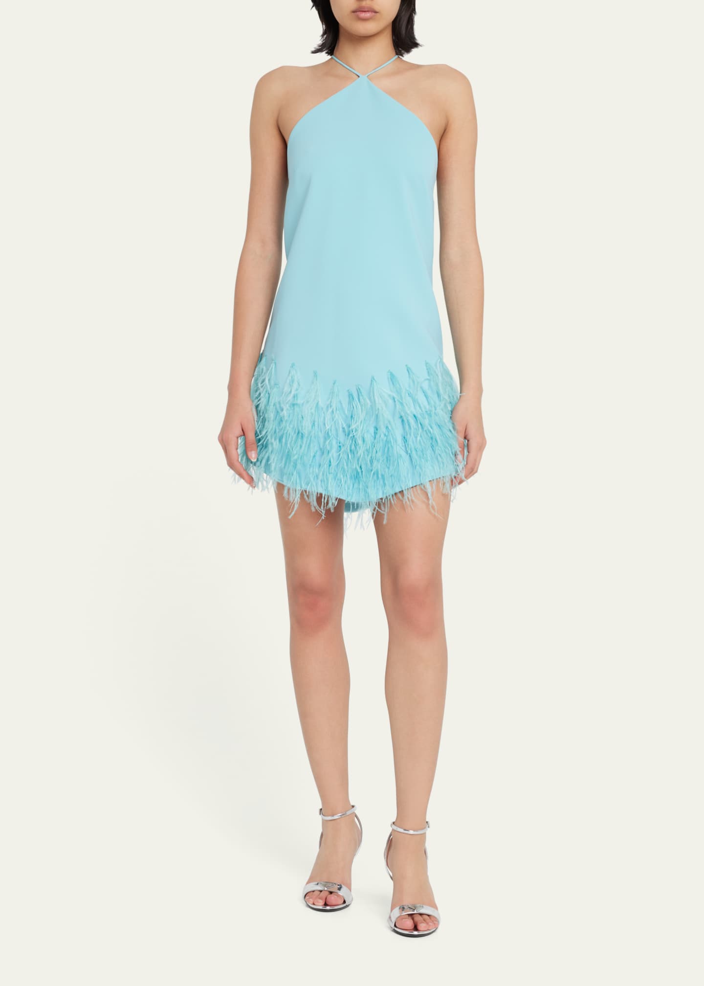 Alexis Bristal Feather-Trim Mini Halter Shift Dress - Bergdorf Goodman