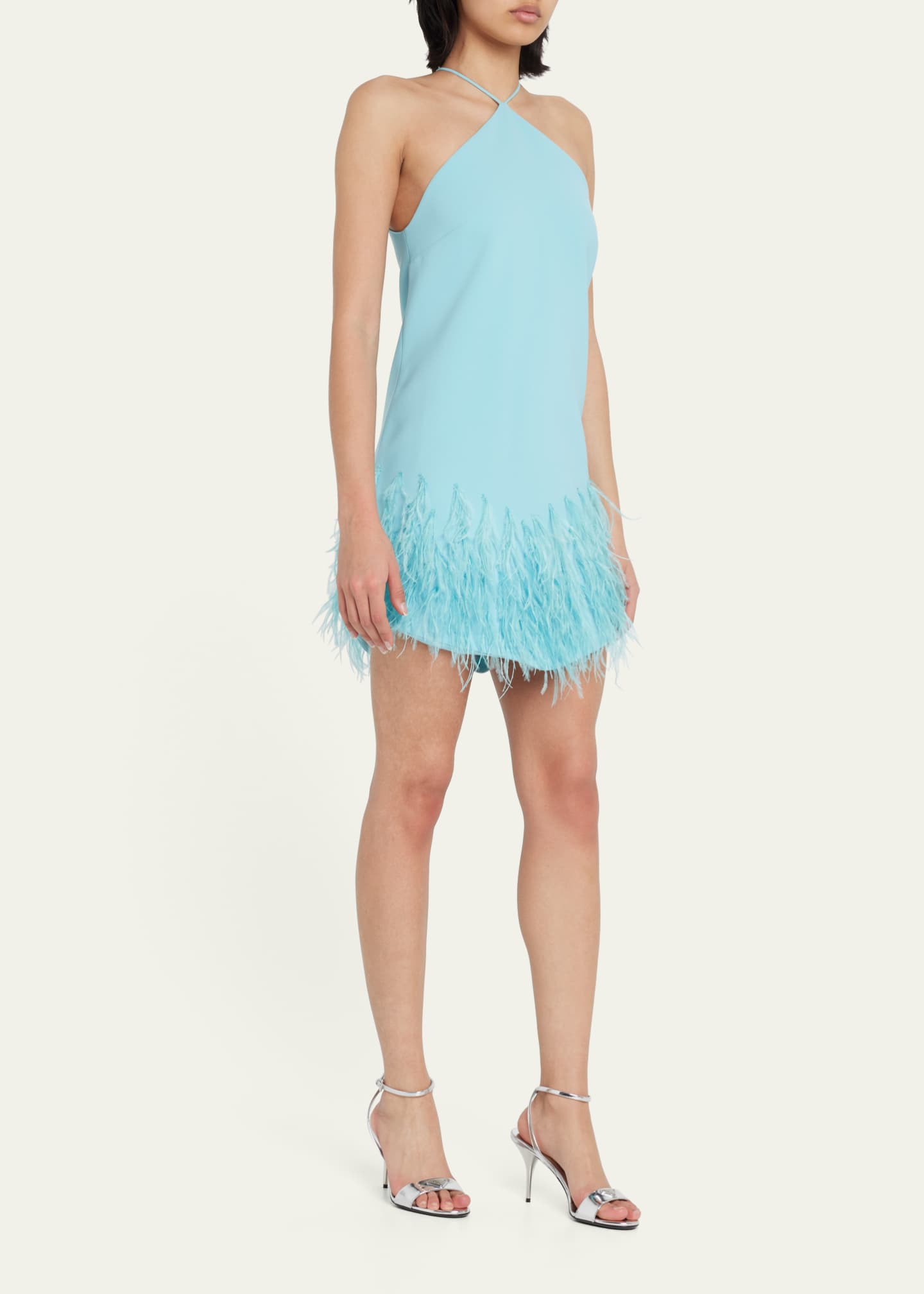Alexis Bristal Feather-Trim Mini Halter Shift Dress - Bergdorf Goodman