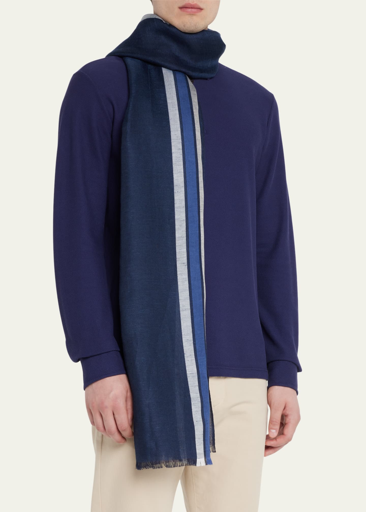 Loro Piana Men's Linen-Cashmere Blend Stripe Scarf - Bergdorf Goodman