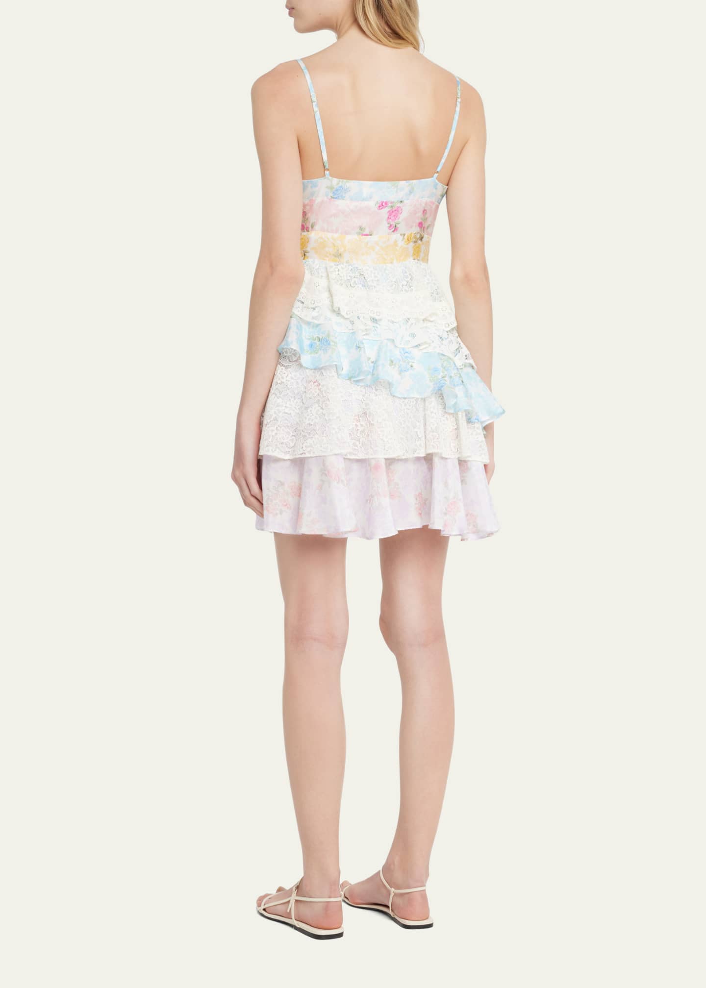 LoveShackFancy Imata Floral Silk Asymmetric-Ruffle Mini Dress - Bergdorf Goodman