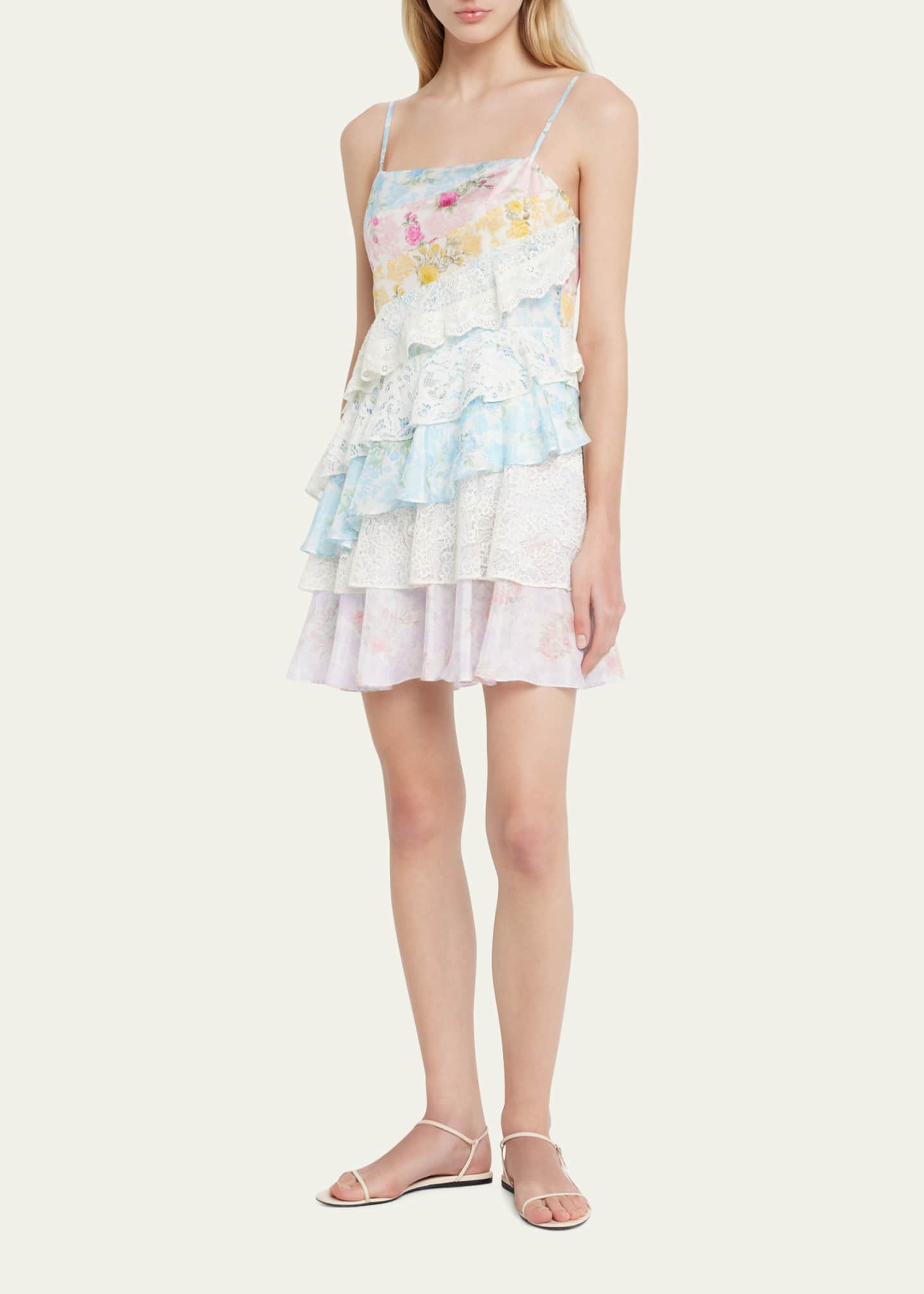 LoveShackFancy Imata Floral Silk Asymmetric-Ruffle Mini Dress - Bergdorf Goodman