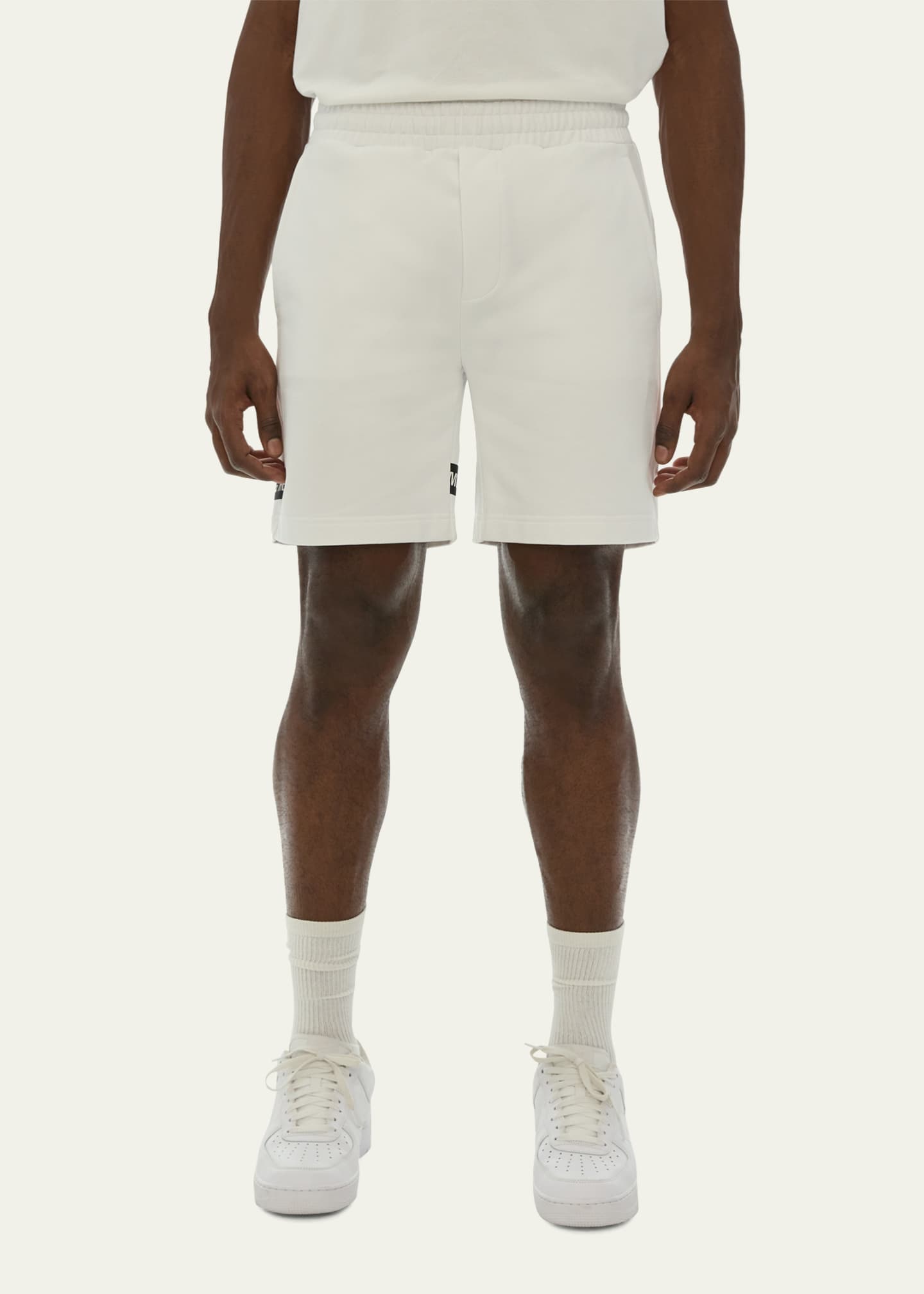 Helmut Lang Men's Sweat Shorts with Logo Stripe - Bergdorf Goodman