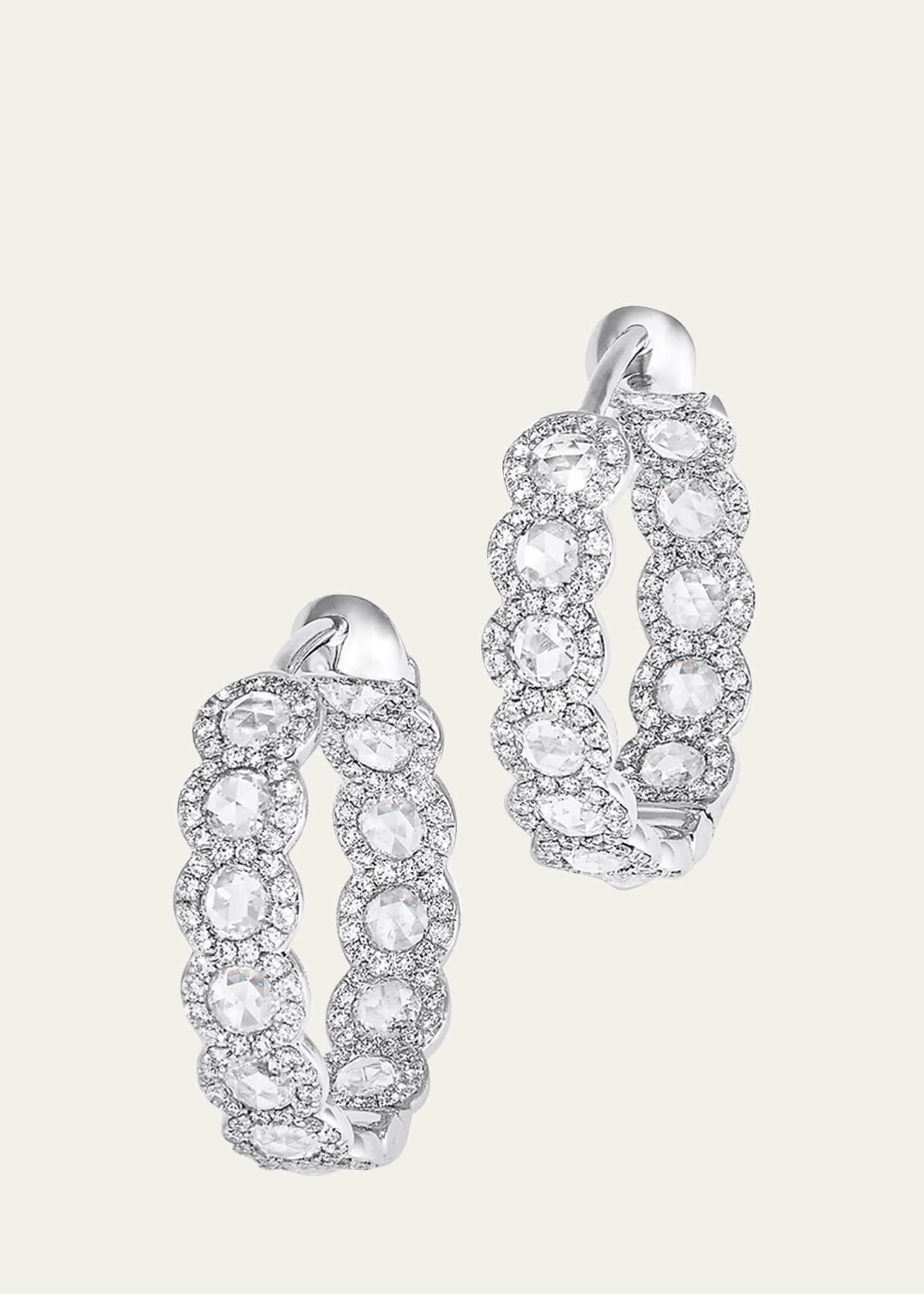 64 Facets 18K White Gold Mini Scallop Hoop Earrings with Diamonds ...