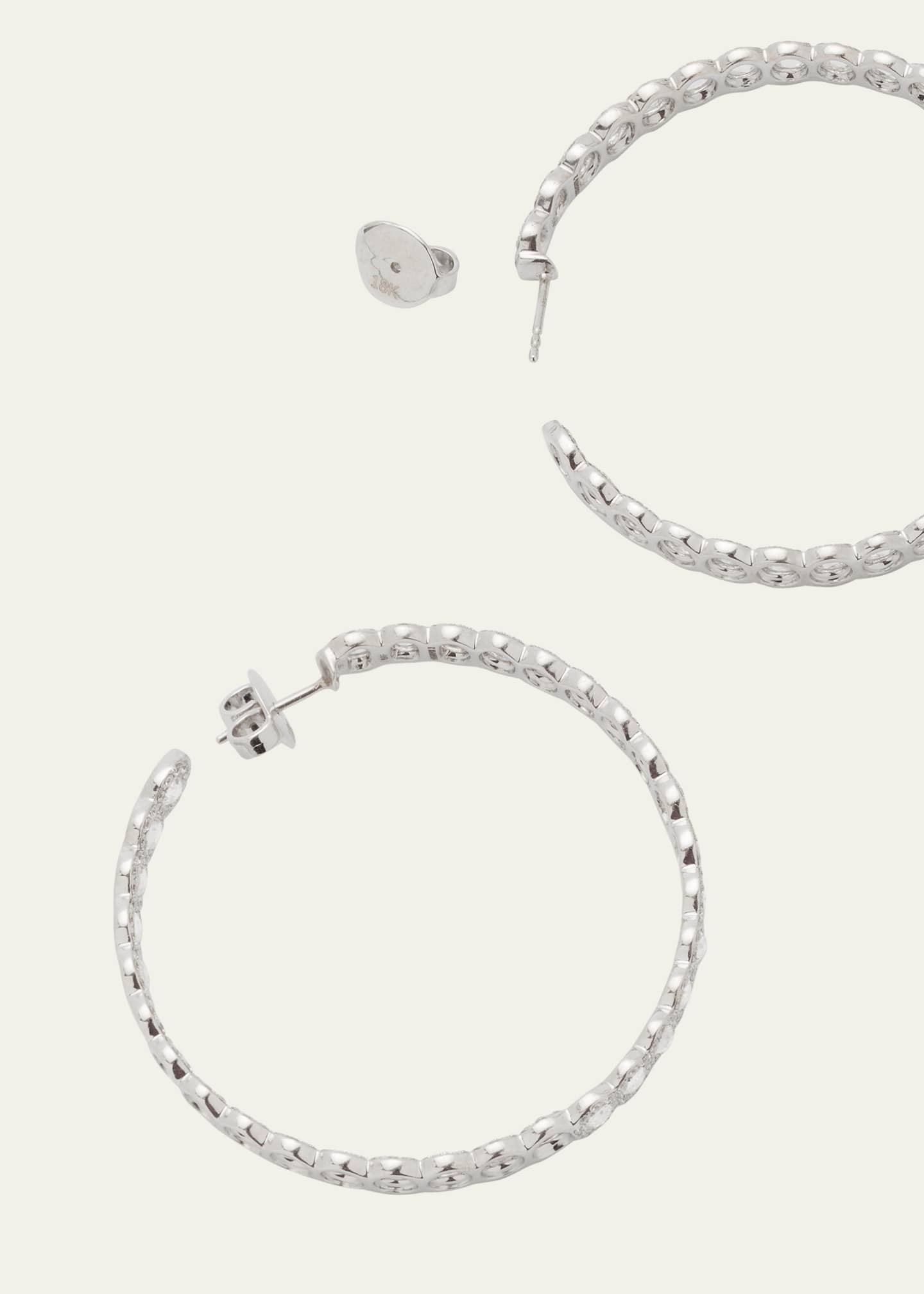 64 Facets 18K White Gold Medium Scallop Hoop Earrings with Diamonds ...