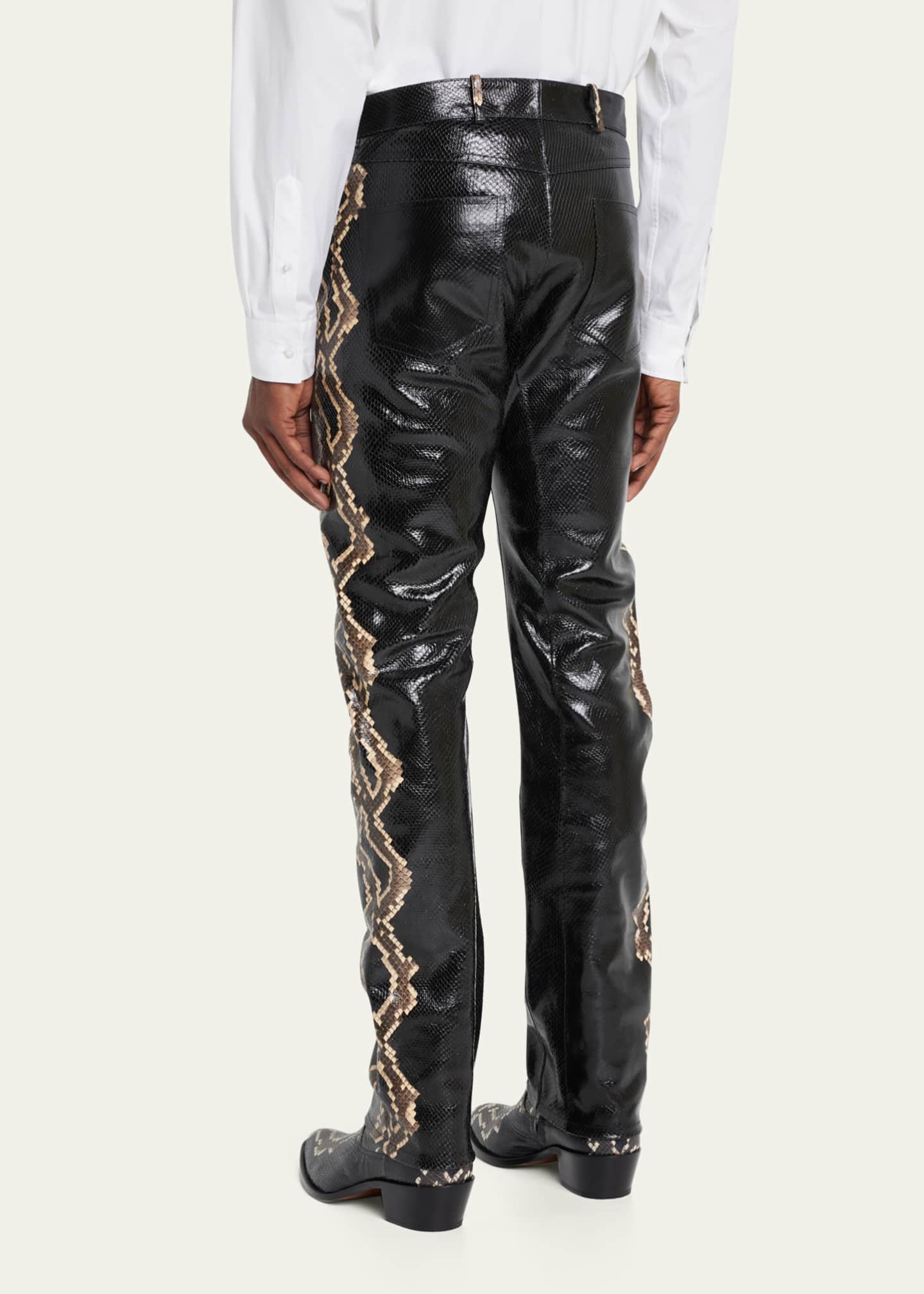Bally Men's Python-Print Leather Jeans - Bergdorf Goodman