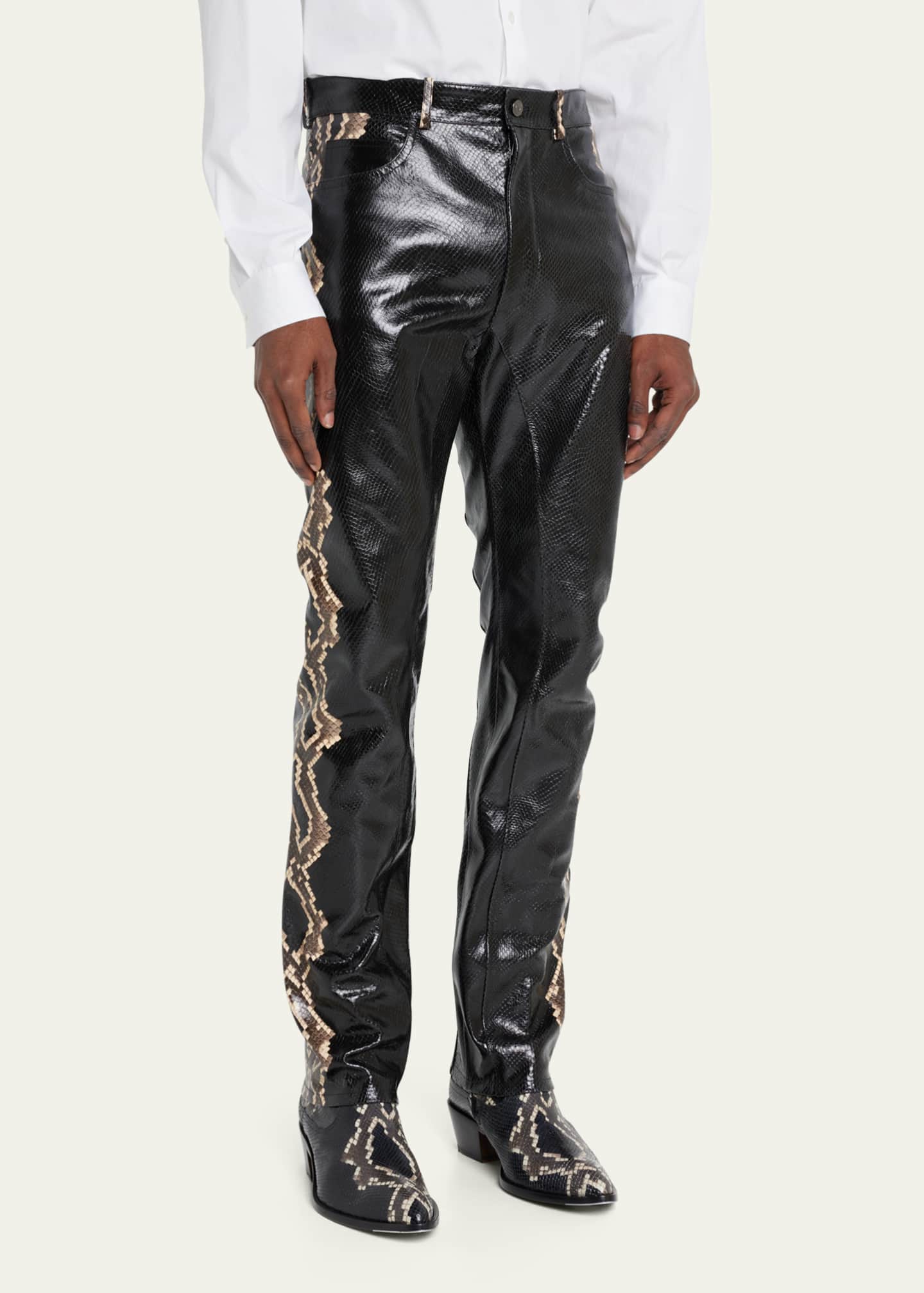 Bally Men's Python-Print Leather Jeans - Bergdorf Goodman