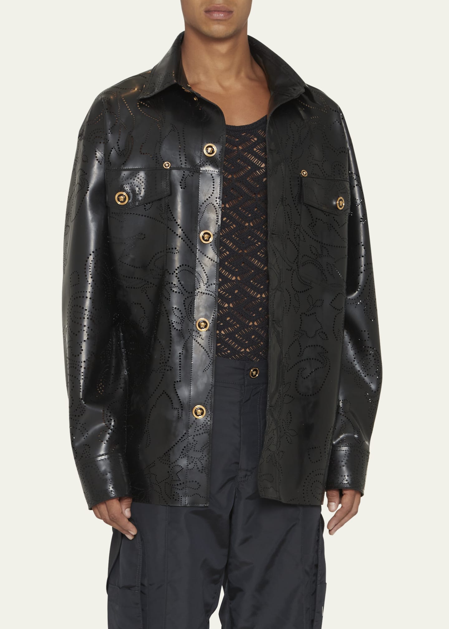 Versace Men's Greca Perforated Rubber Overshirt - Bergdorf Goodman