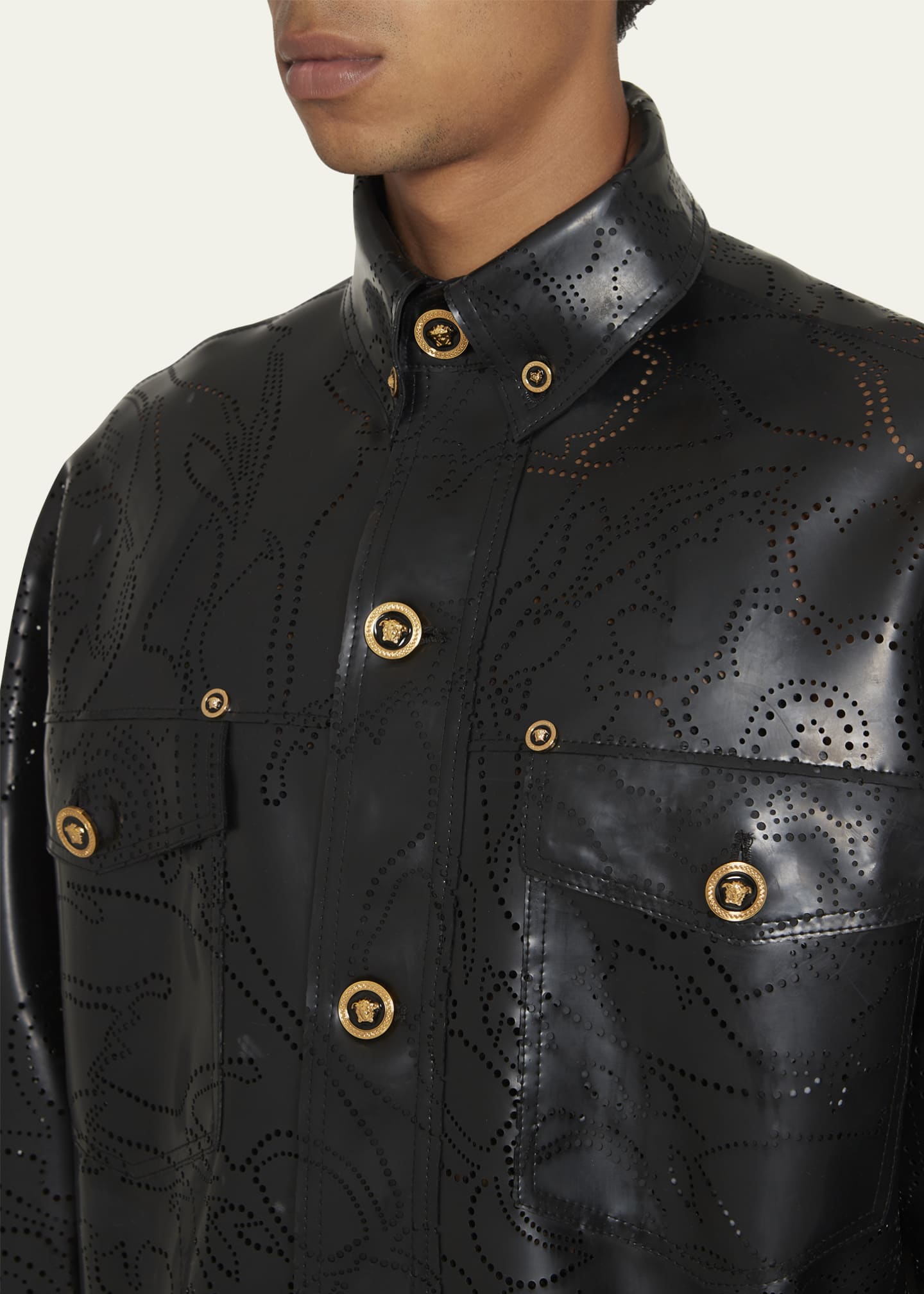 Versace Men's Greca Perforated Rubber Overshirt - Bergdorf Goodman