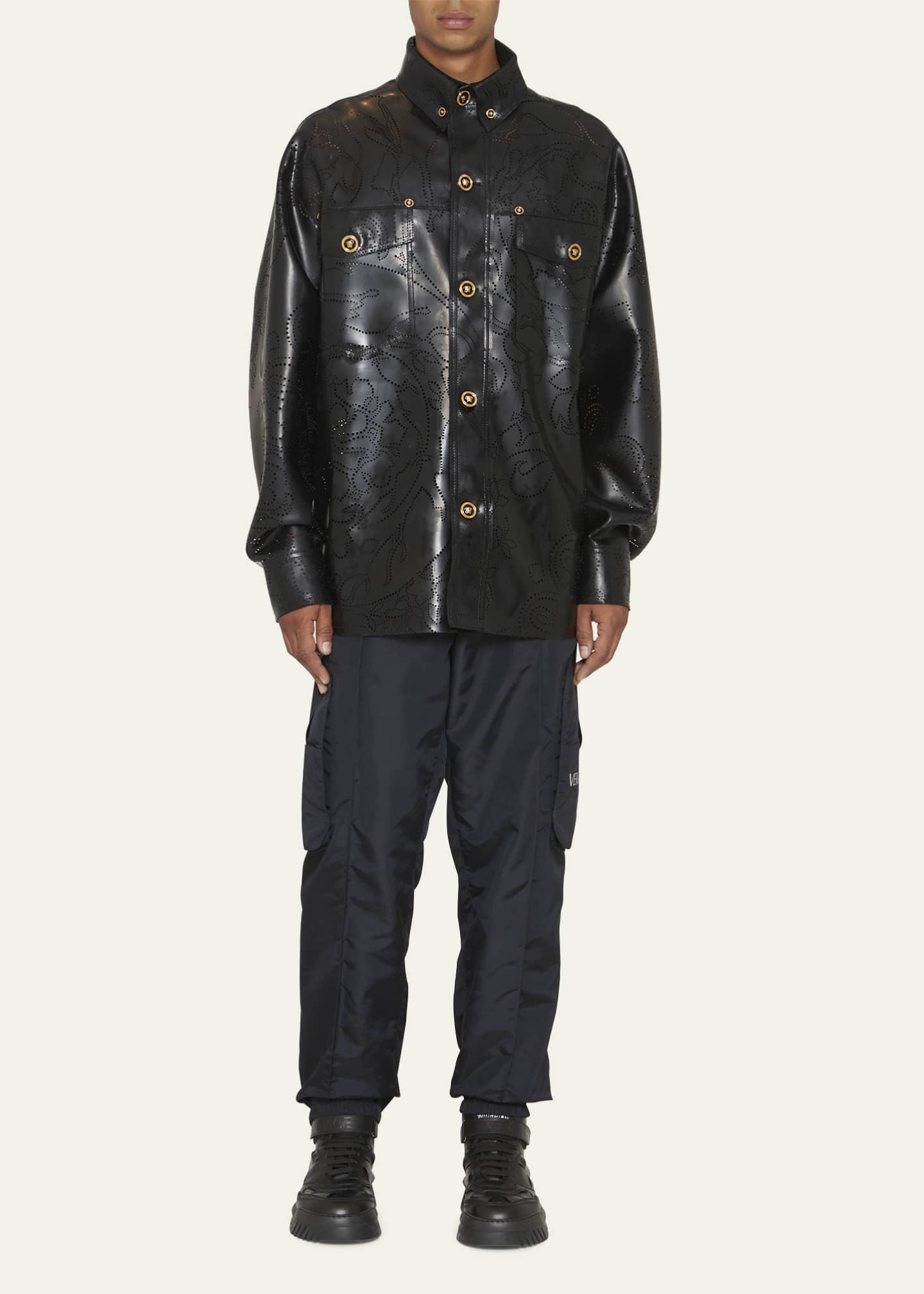 Versace Men's Greca Perforated Rubber Overshirt - Bergdorf Goodman