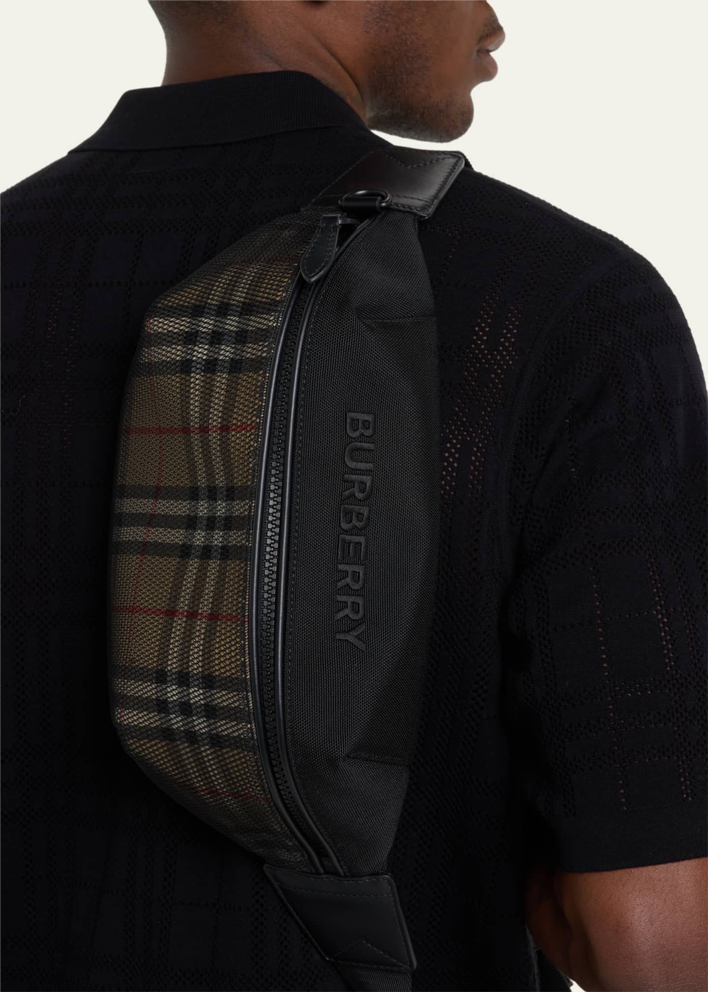 Burberry Men's Sonny Mesh Check Belt Bag - Bergdorf Goodman