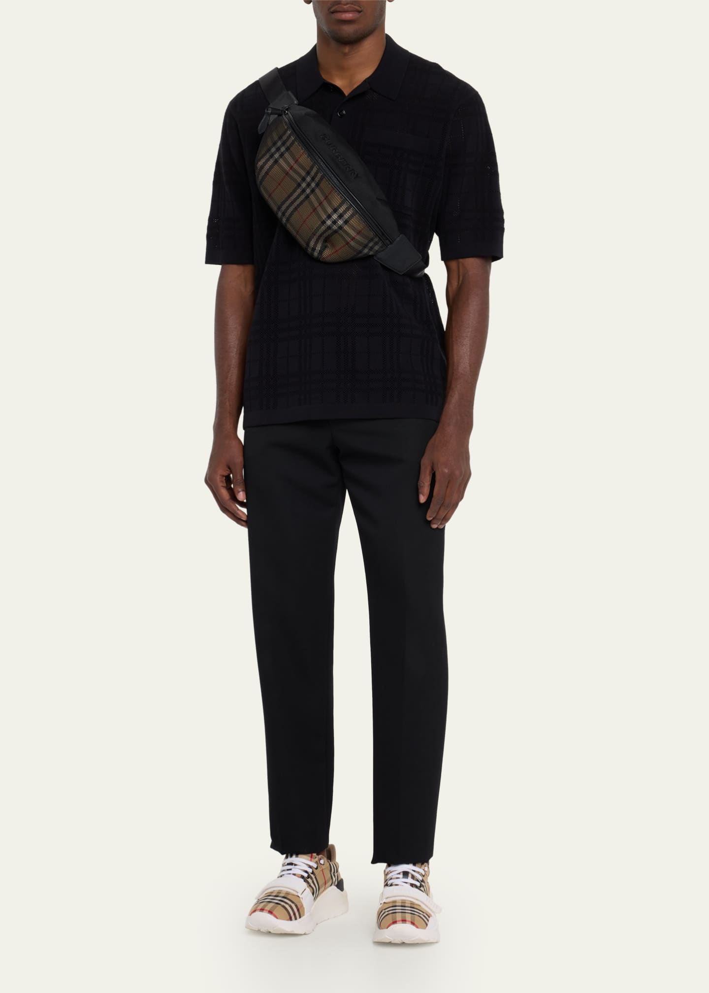 Burberry Men's Sonny Mesh Check Belt Bag - Bergdorf Goodman