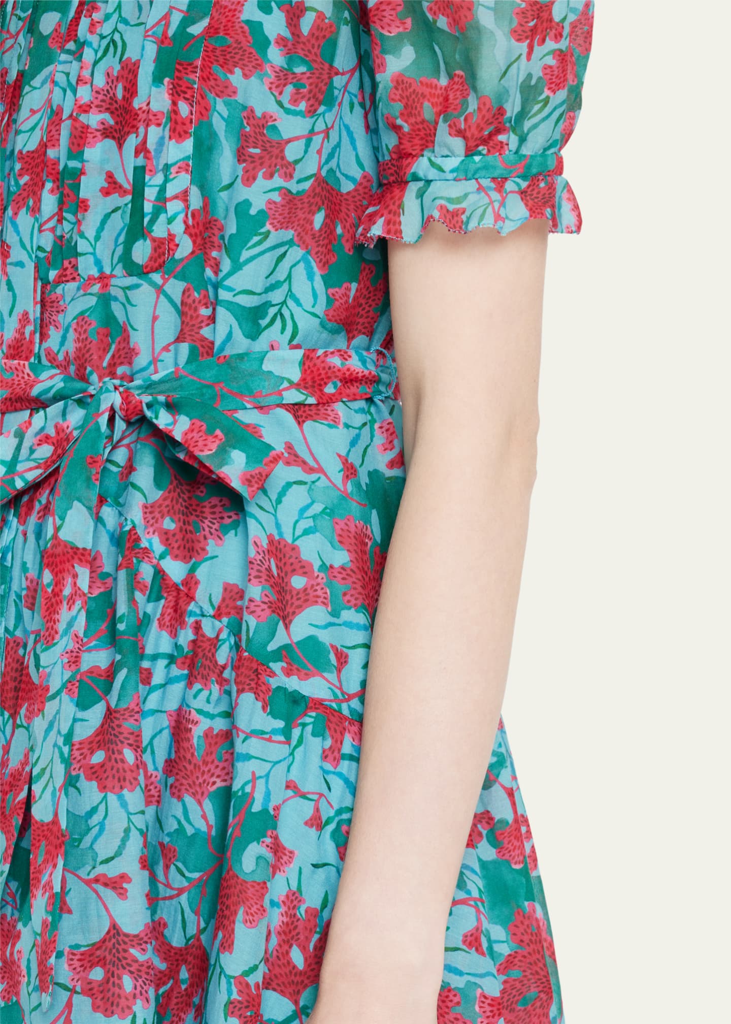 Saloni Penny Puff-Sleeve Pintuck-Bib Sash-Tie Mini Dress - Bergdorf Goodman