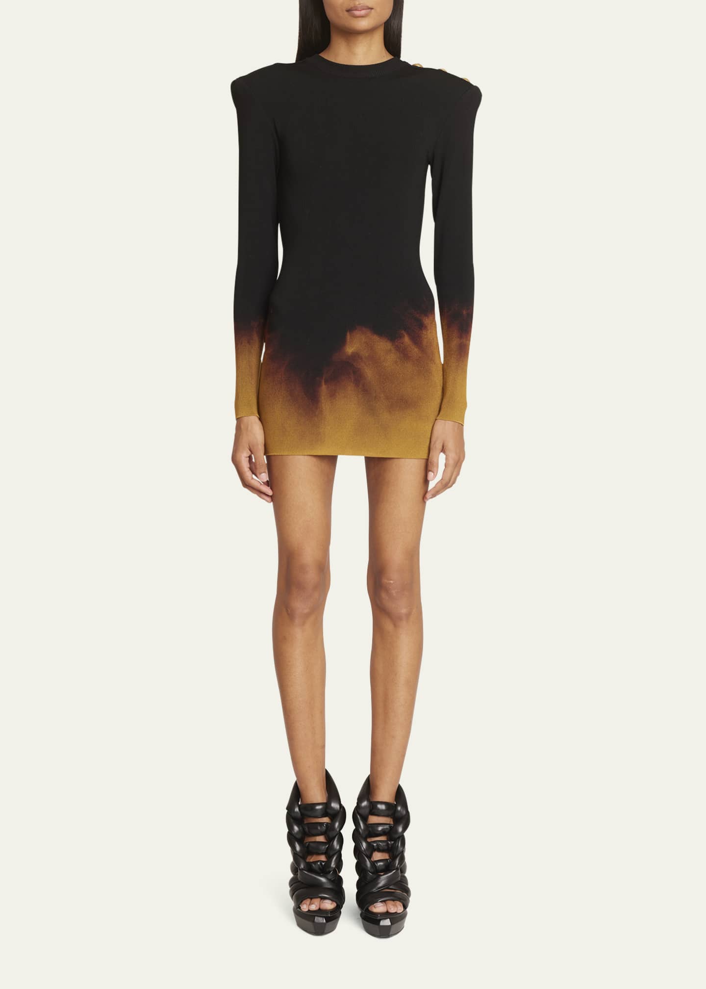 Balmain Fire Button-Shoulder Knit Mini Dress - Bergdorf Goodman