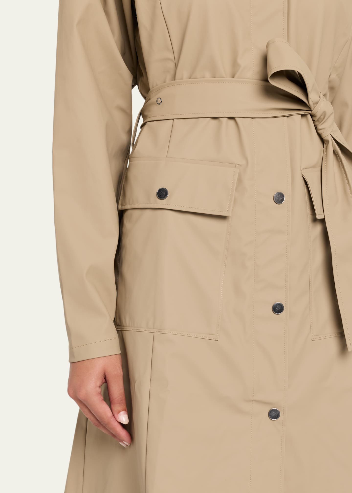 Rains Curve Belted Trench Coat with Drawstring Hood - Bergdorf Goodman