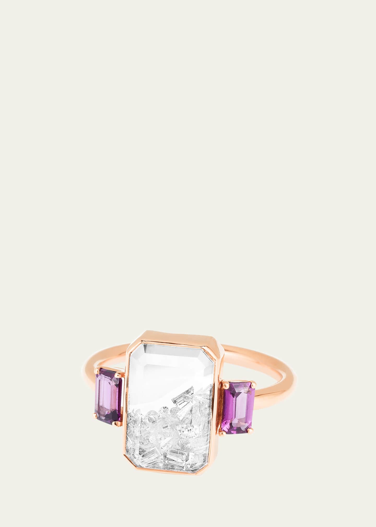 Moritz Glik Three Stone Pyrope Emerald-Cut Ring with Diamonds and ...