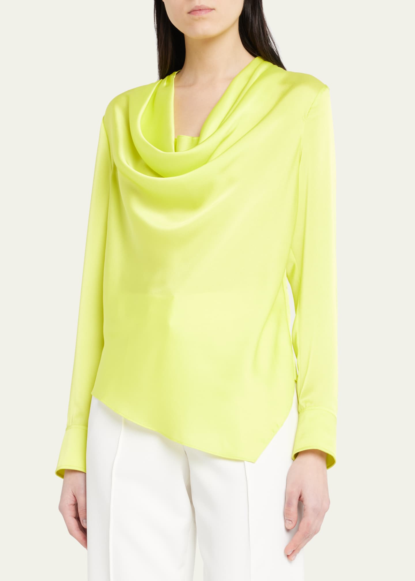 Milly Nancy Satin Cowl Long-Sleeve Blouse - Bergdorf Goodman