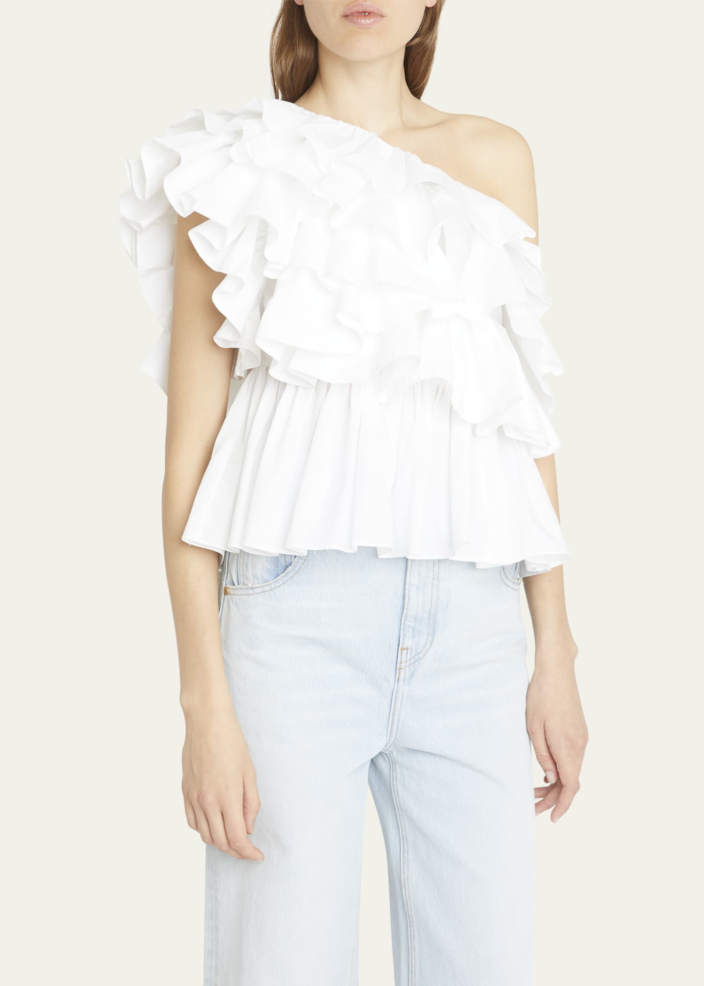 Ulla Johnson Raquel Sleeveless One-Shoulder Tiered-Ruffle Top ...