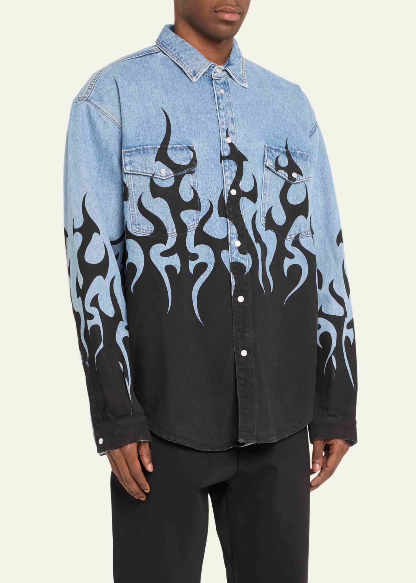 Vetements Men's Bicolor Flame Denim Shirt - Bergdorf Goodman